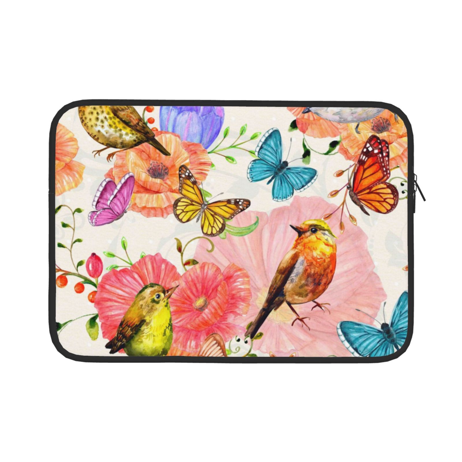 Cauagu Flowers And Birds Watercolor Print Laptop Sleeve Case, Laptop ...