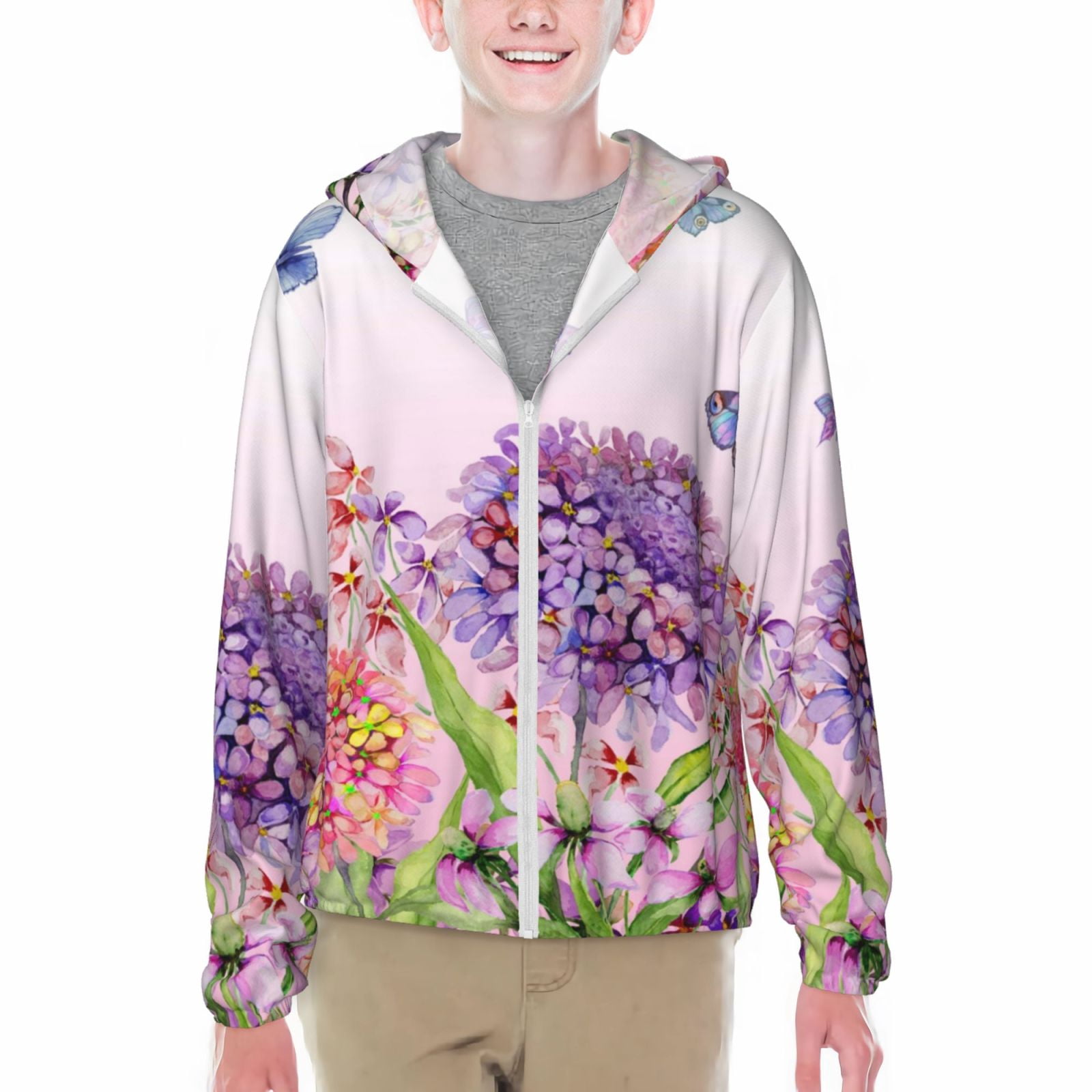 Cauagu Flowers And Colorful Butterflies Print Sun Protection Jacket for ...