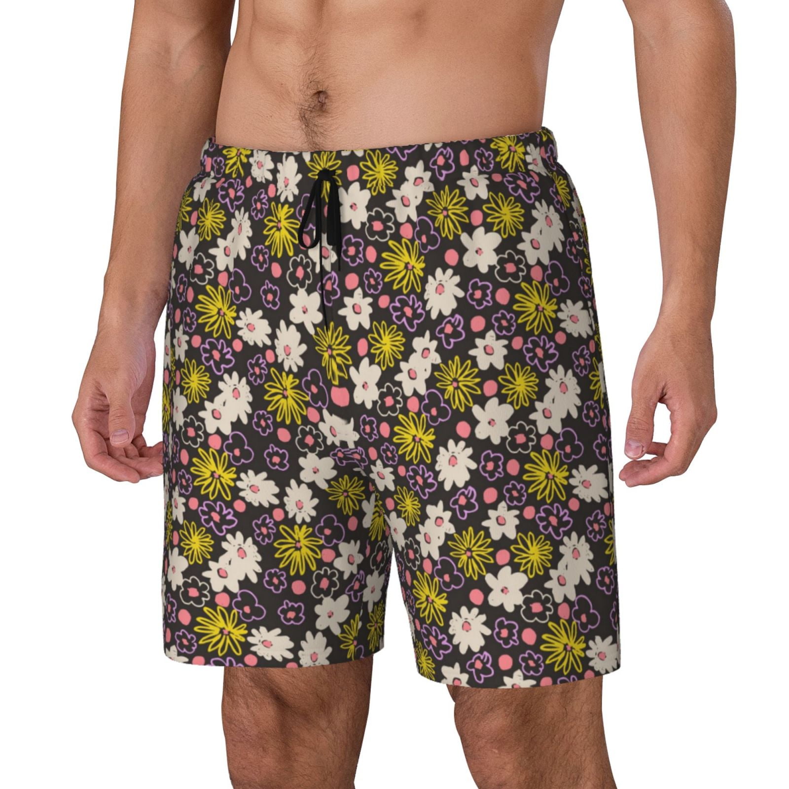 Cauagu Flowers Daisy Print Mens Swim Trunks Quick Dry Board Shorts Swim ...