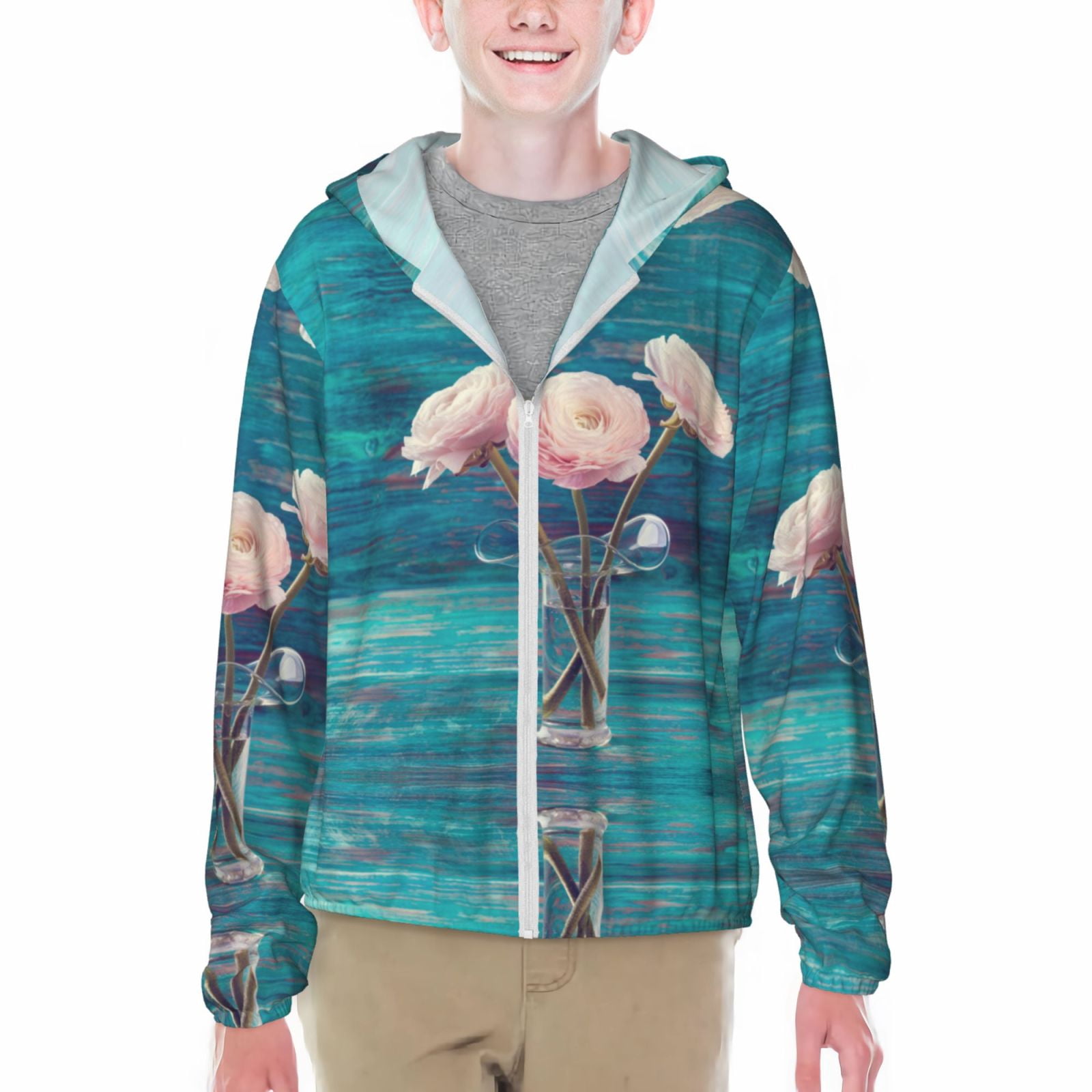 Cauagu Flowers in Glass Vase Print Sun Protection Jacket for Teen,Full ...