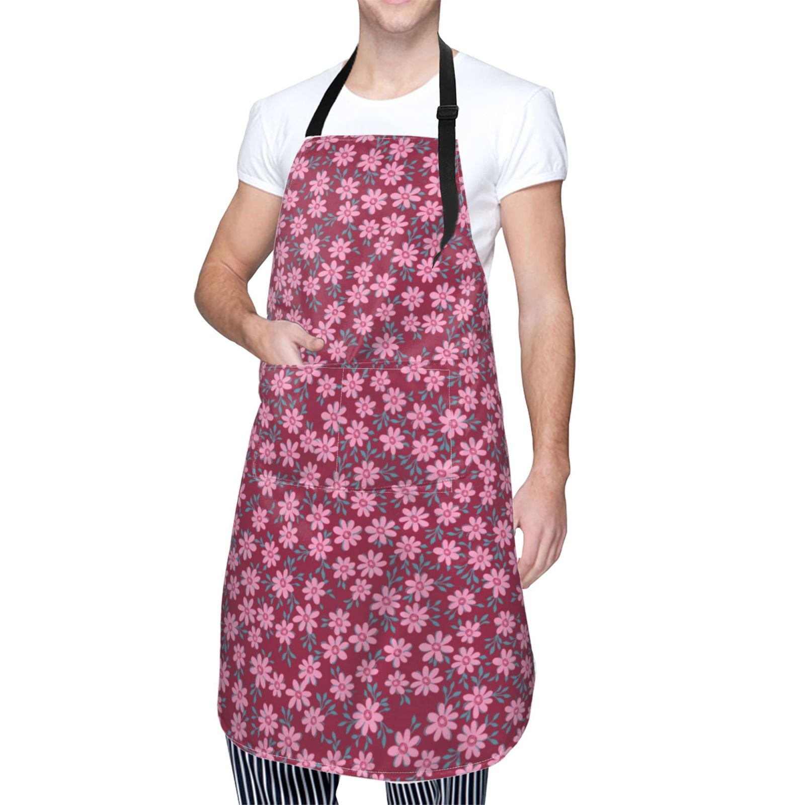 Cauagu Flowers With Green Leaves Aprons with Pockets,Waterproof Apron ...