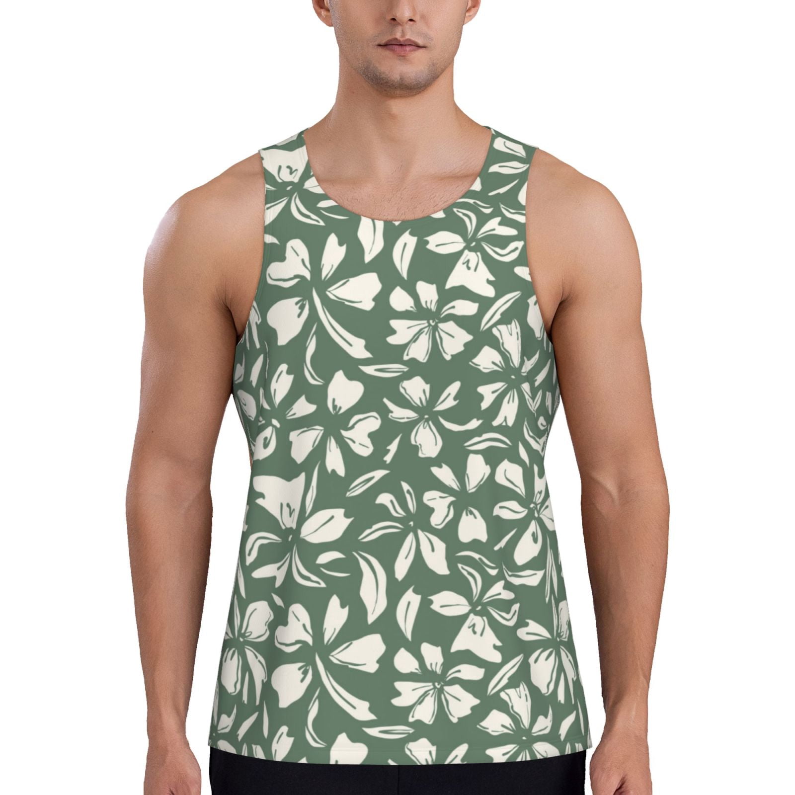 Cauagu Flowers With Leaves Print Men's Sleeveless Muscle Shirts,Tank ...