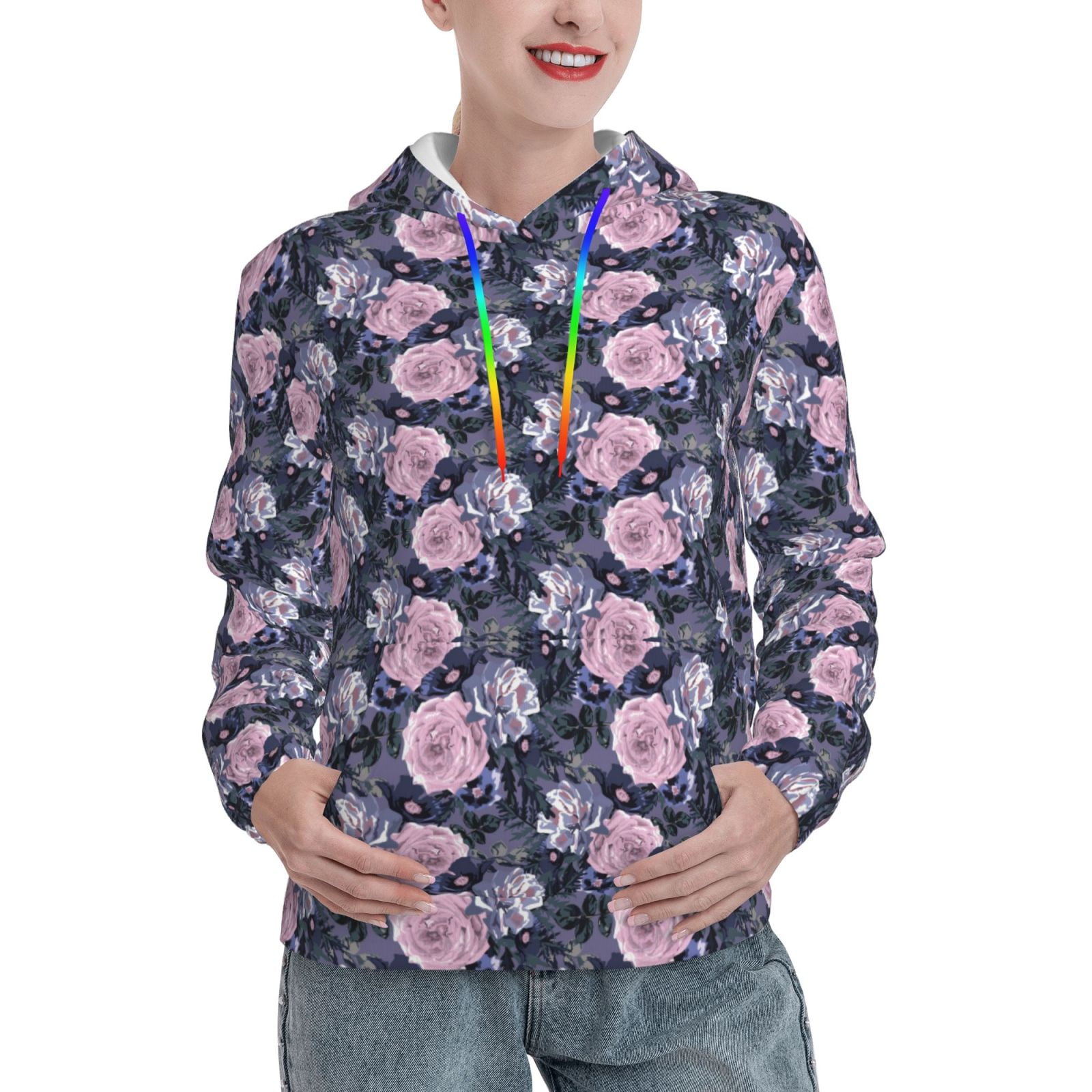 Cauagu Flowers for Women's Hooded Sweatshirts Pullover Hoodie for Women Fall Workout Sweat Long ...