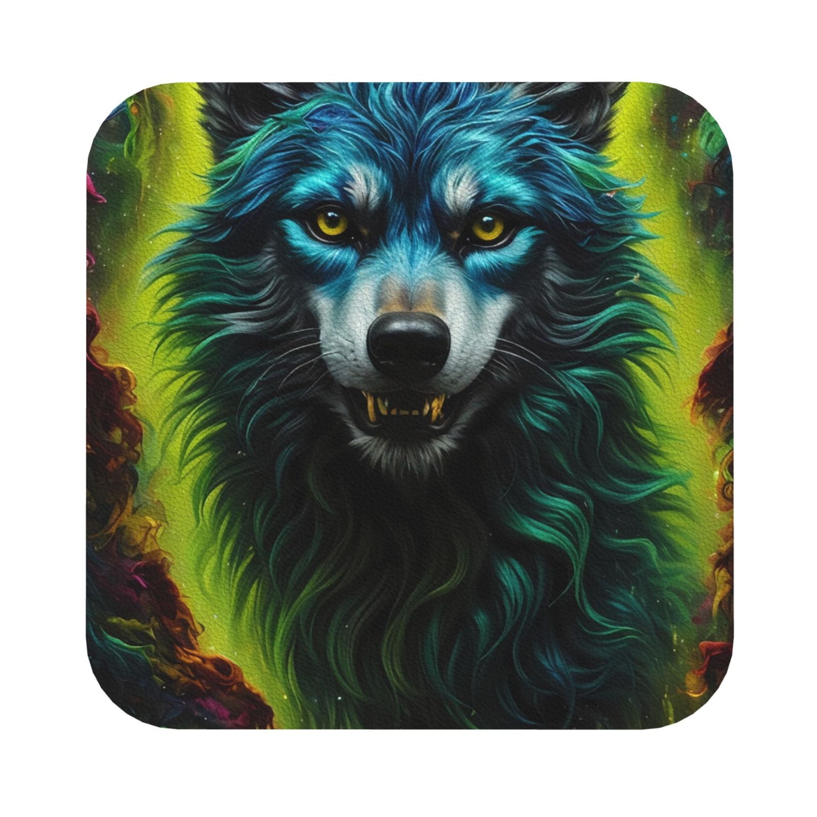Cauagu Fluorescent Wolf for Round Coaster,Drink Coasters Set of 4 ...