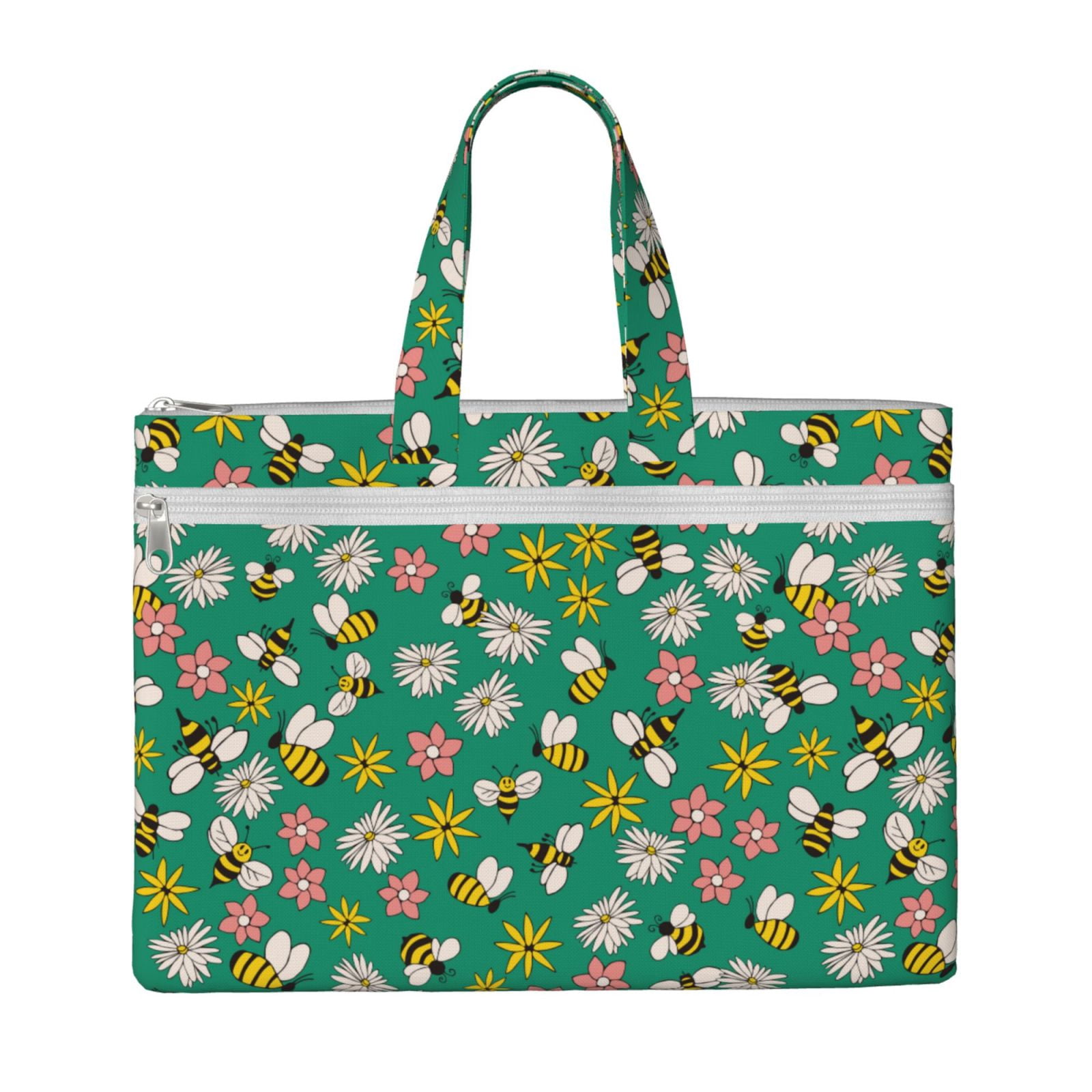 Cauagu Flying Bees Pattern Canvas Tote File Bag, Zipper Tote Bag ...