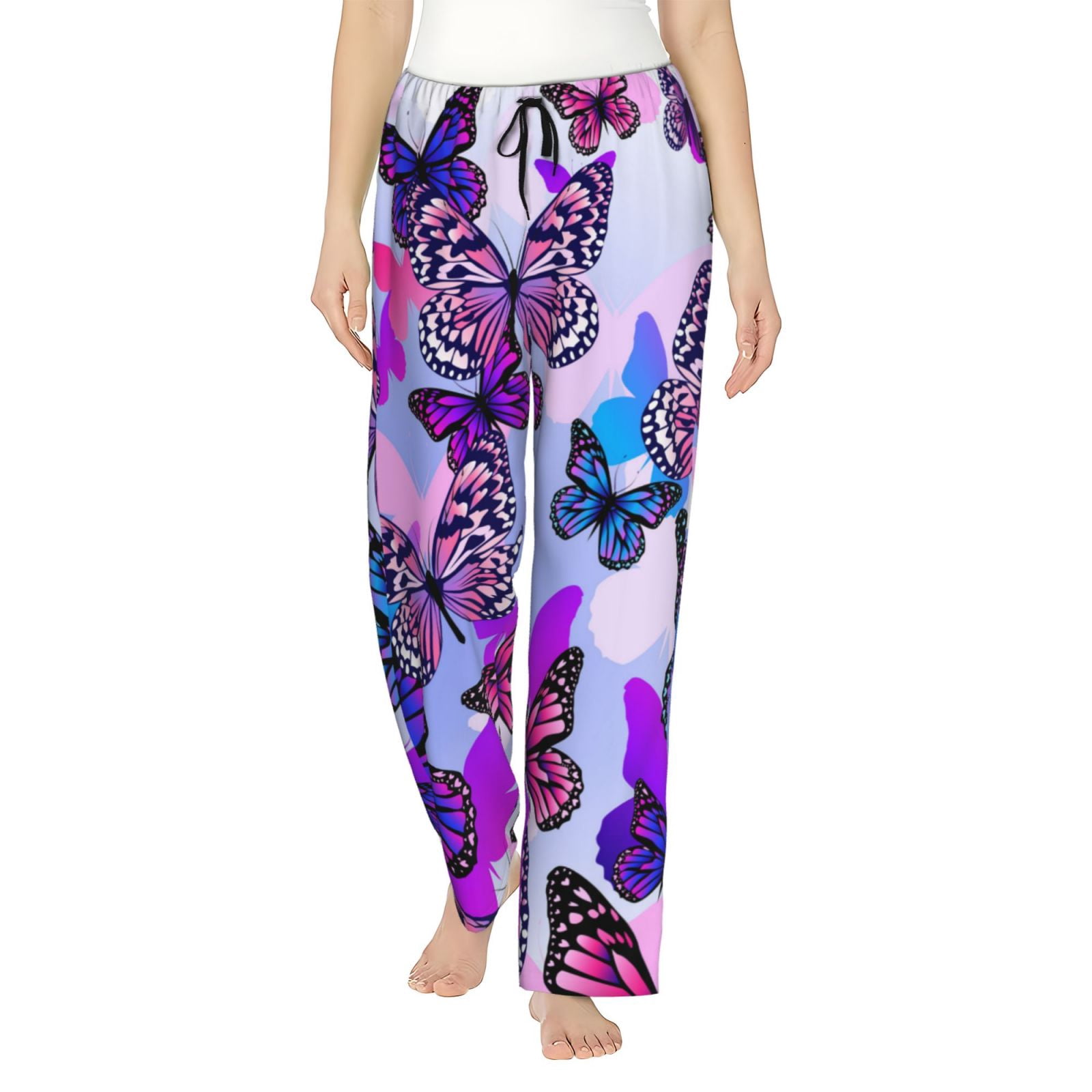 Cauagu Flying Butterflies Pajama Pants for Women Loose Fit Wide Leg ...