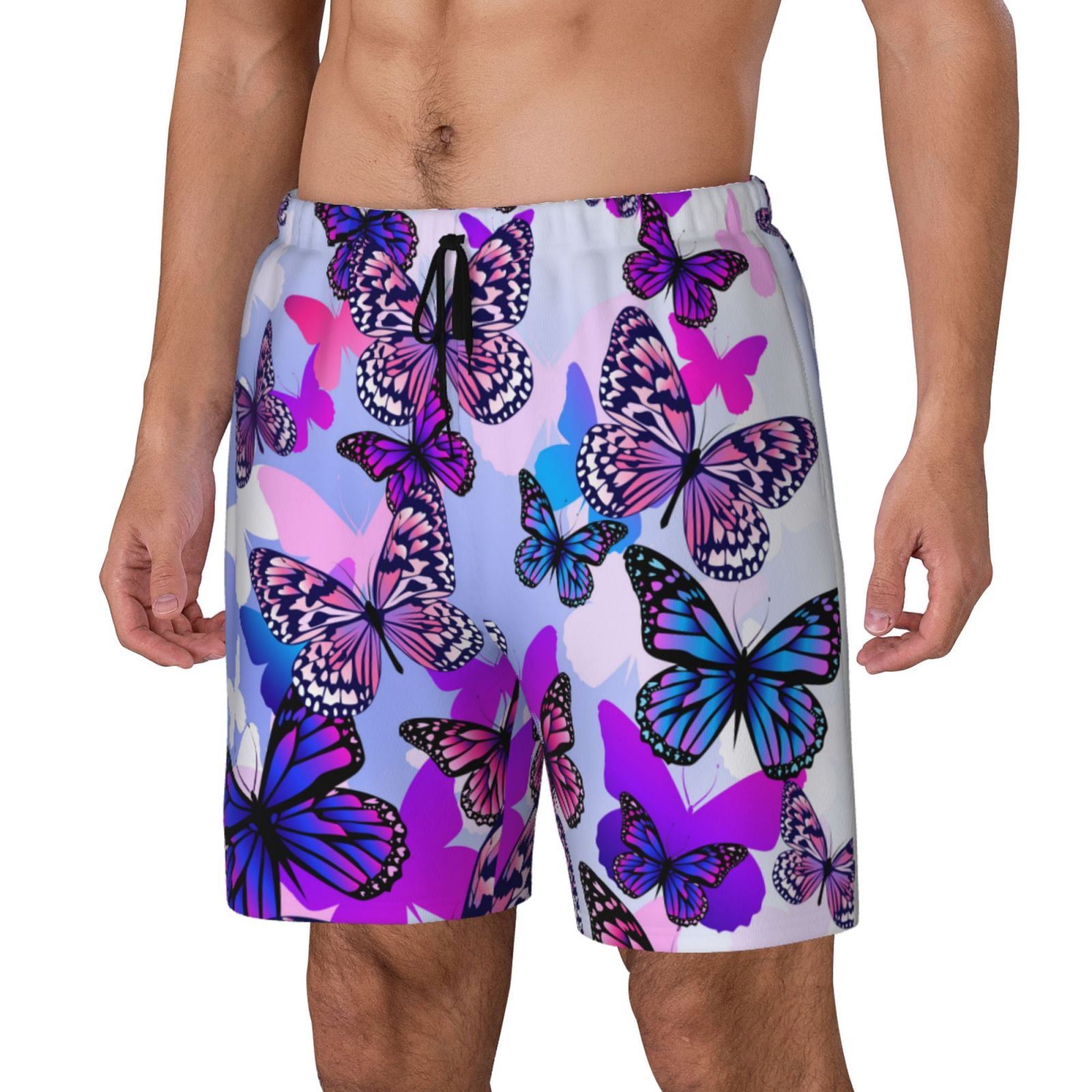 Cauagu Flying Butterflies Print Mens Swim Trunks Quick Dry Board Shorts ...