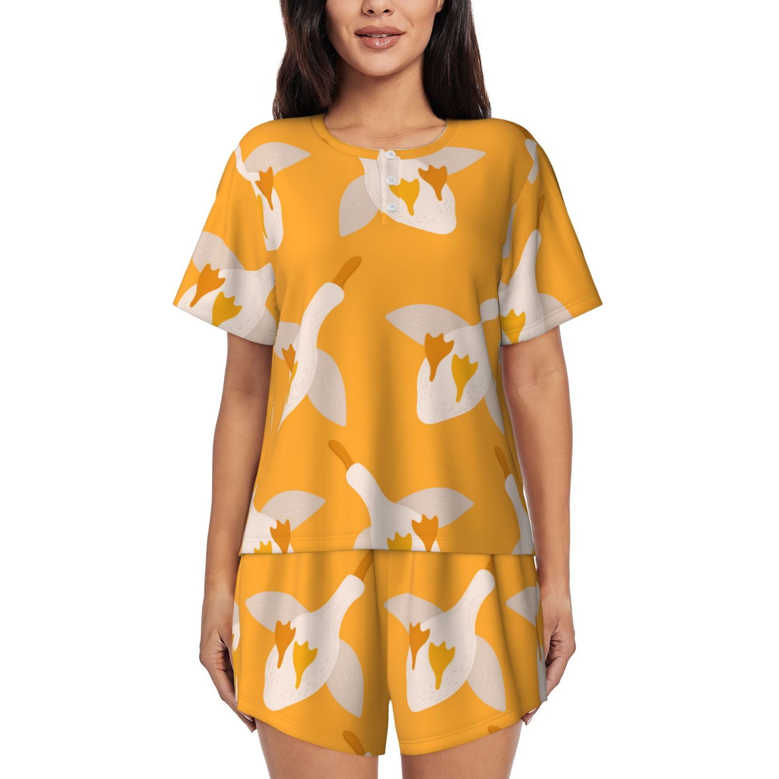 Cauagu Flying Ducks for Women's Round Neck Pajama Set,Short-Sleeved ...