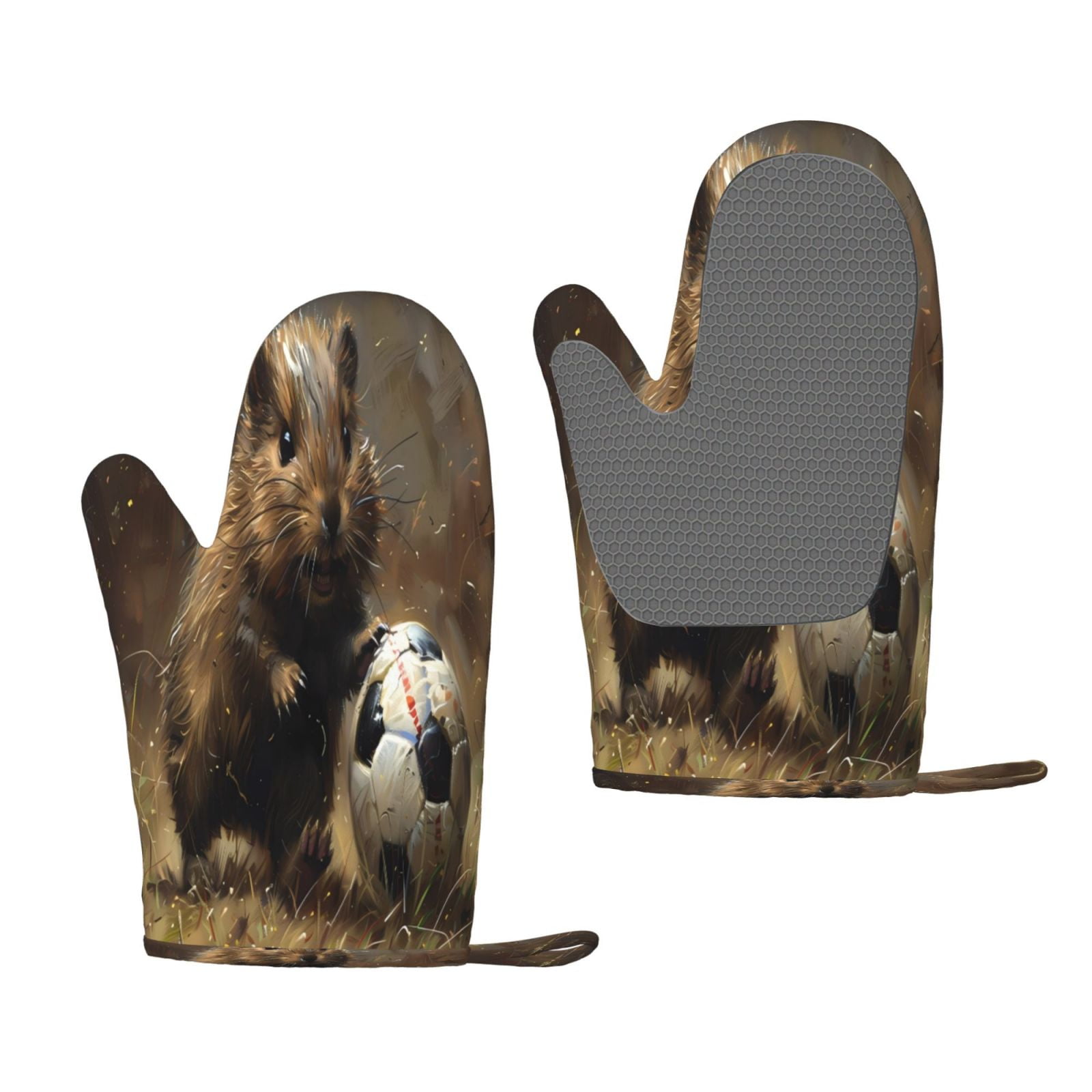Cauagu Football Loving Hamster Print Oven Mitts 2 Piece Set,BBQ Gloves ...