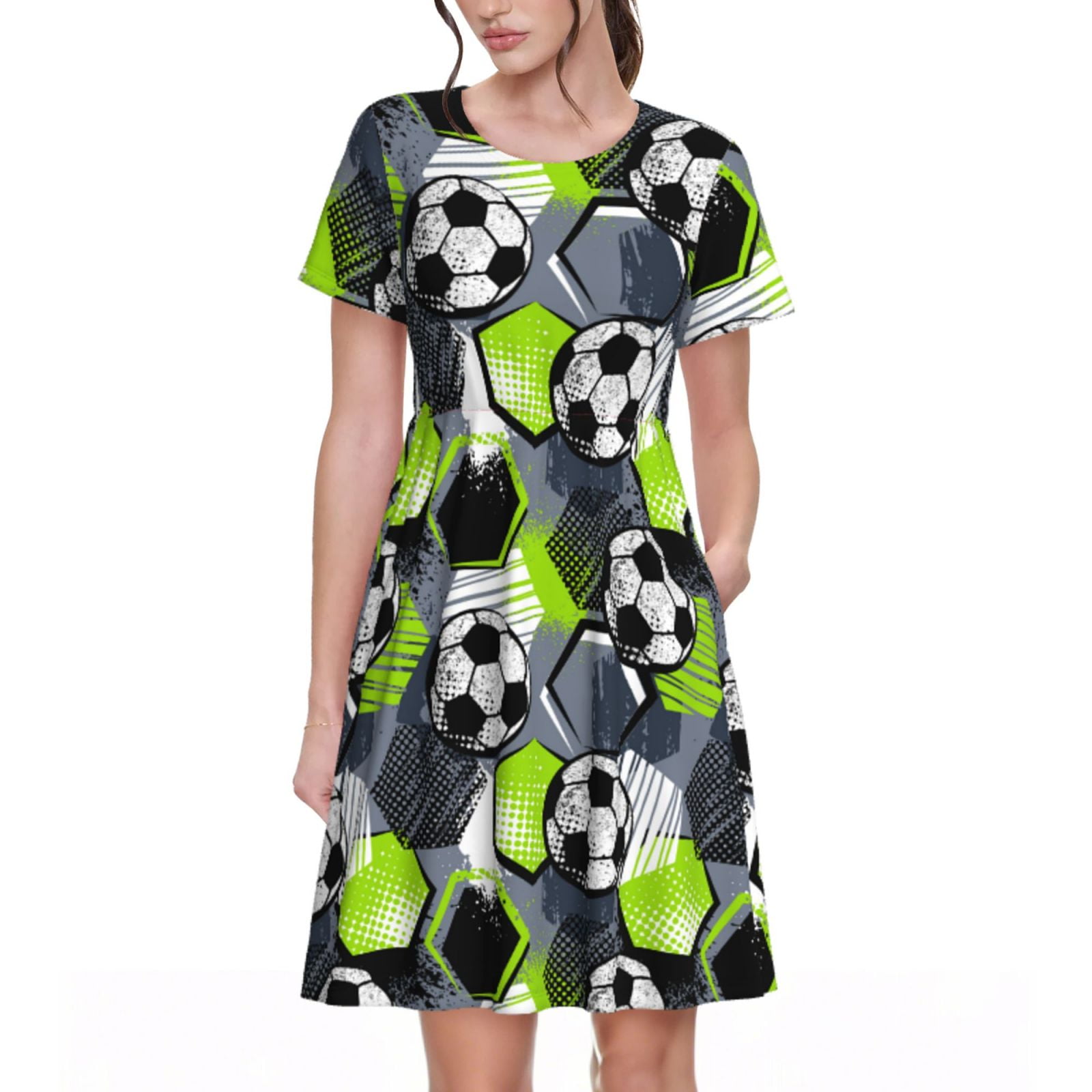 Cauagu Football Print Summer Dresses for Women 2025 Loose Short Sleeve ...