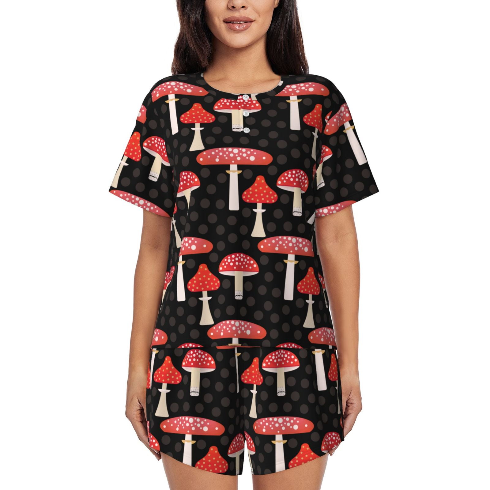 Cauagu Forest Mushrooms for Women's Round Neck Pajama Set,Short-Sleeved ...