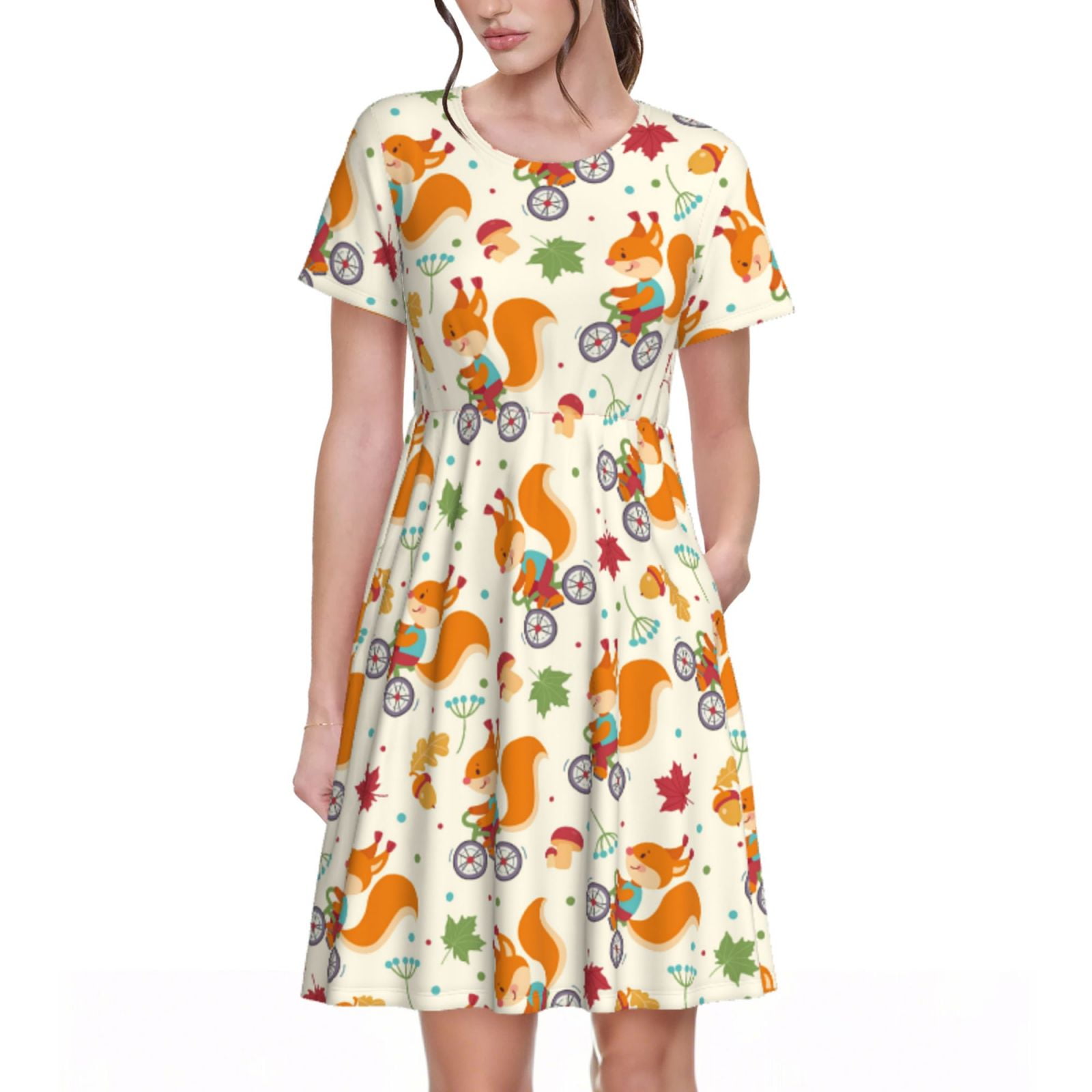 Cauagu Forest Squirrel Print Summer Dresses for Women 2025 Loose Short ...