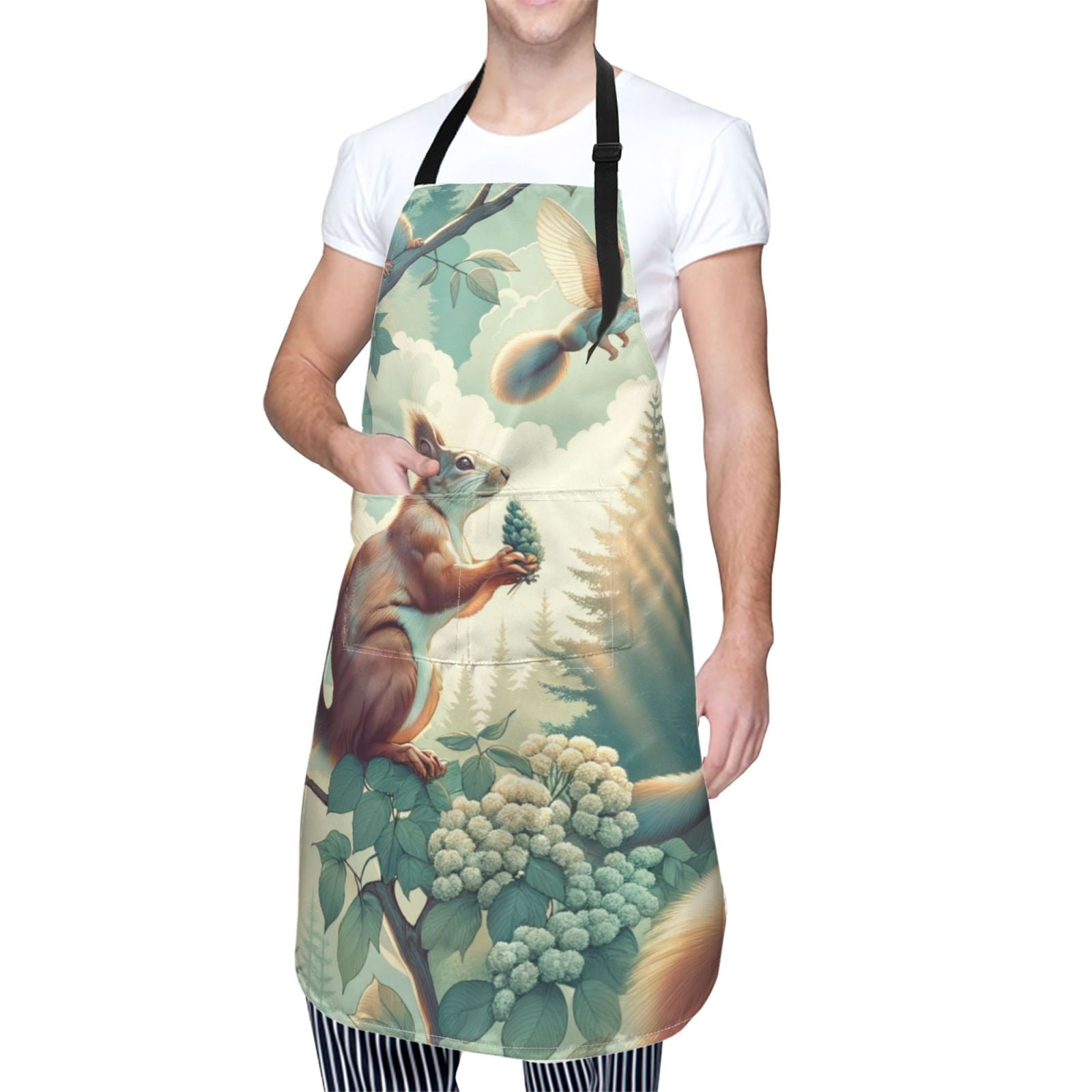 Cauagu Forest squirrel surreal Aprons with Pockets,Waterproof Apron for ...