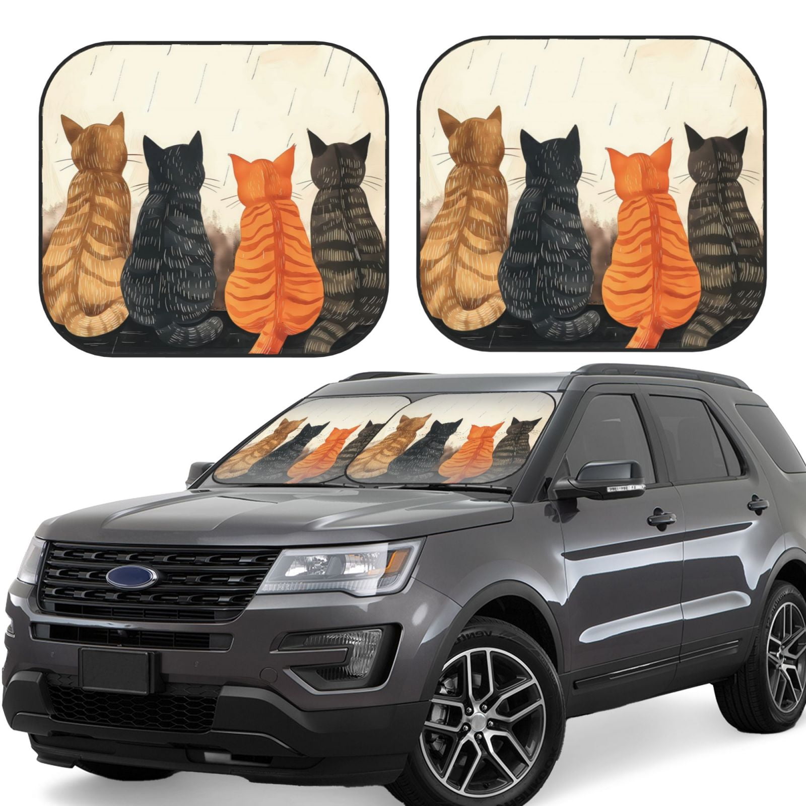 Cauagu Four Cats Watching Rain Cauagu {designName} Print Foldable Car ...