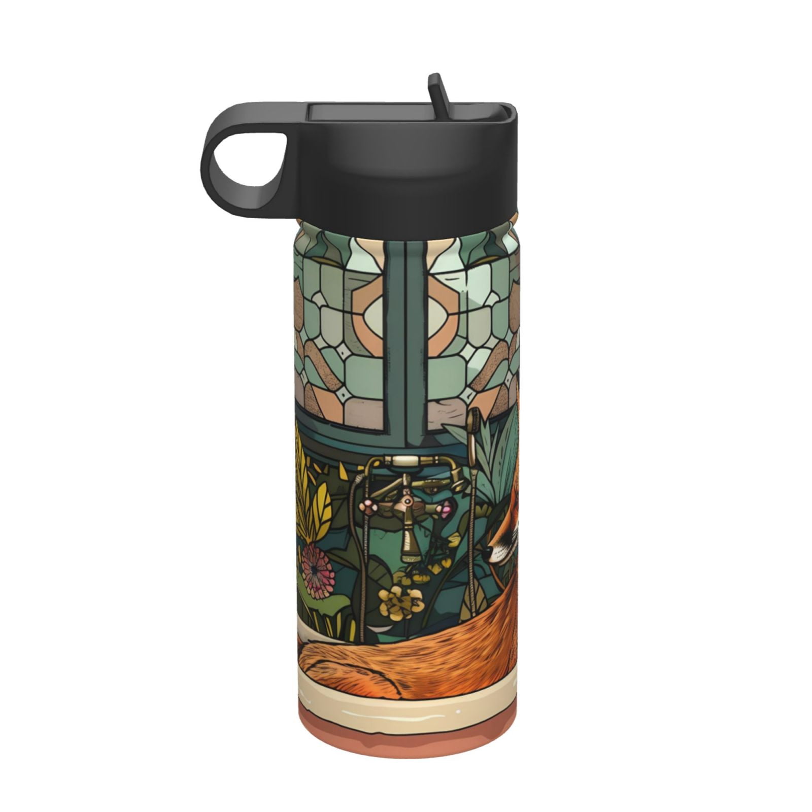 Cauagu Fox Bathtub Floral Art for 18 oz Water Bottle With Straw ...