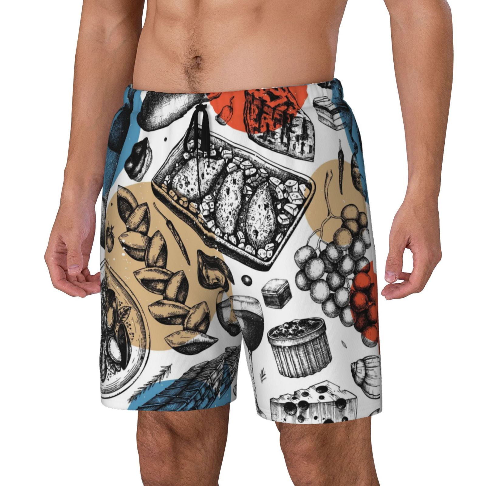 Cauagu French Food Print Mens Swim Trunks Quick Dry Board Shorts Swim ...