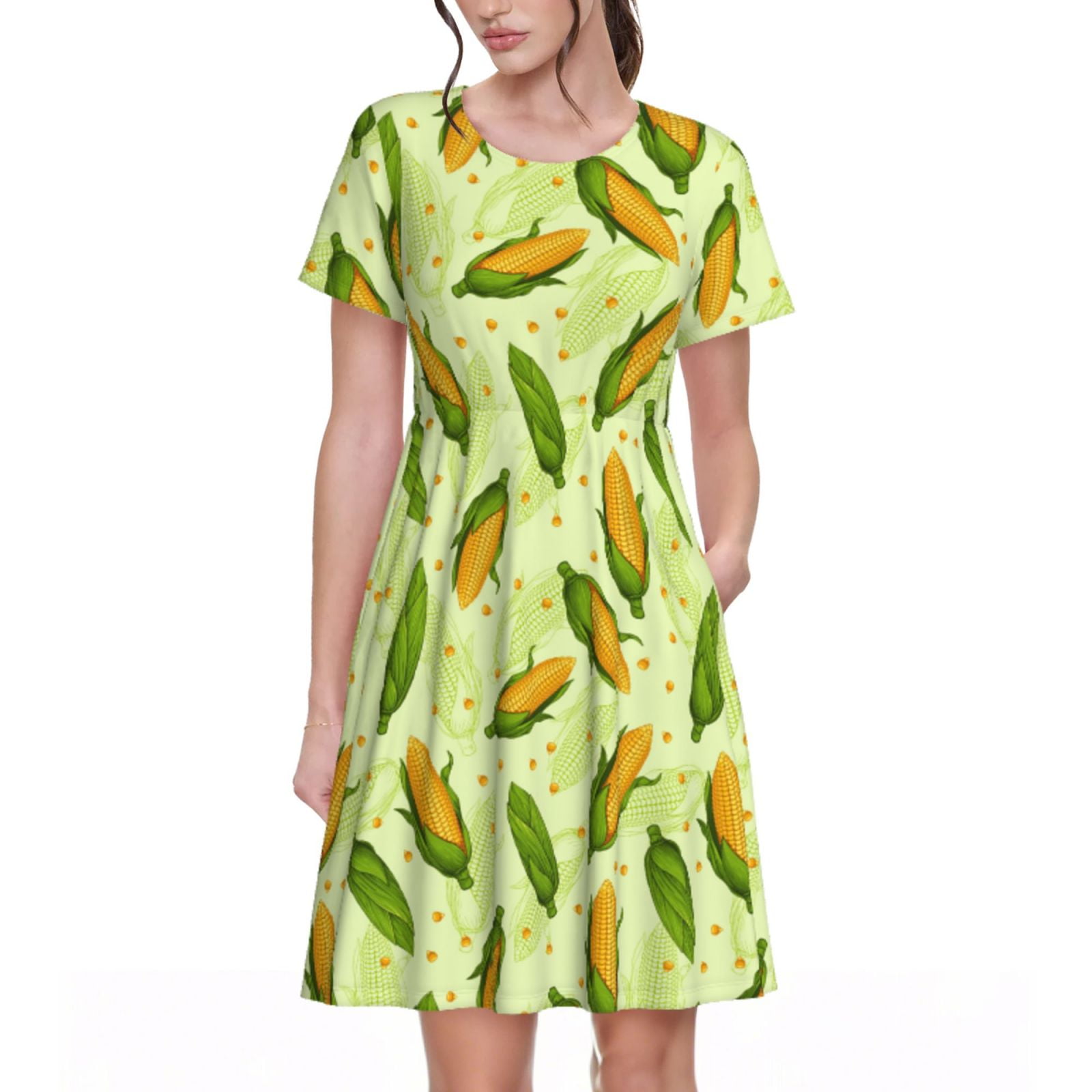 Cauagu Fresh Corn Print Summer Dresses for Women 2025 Loose Short ...