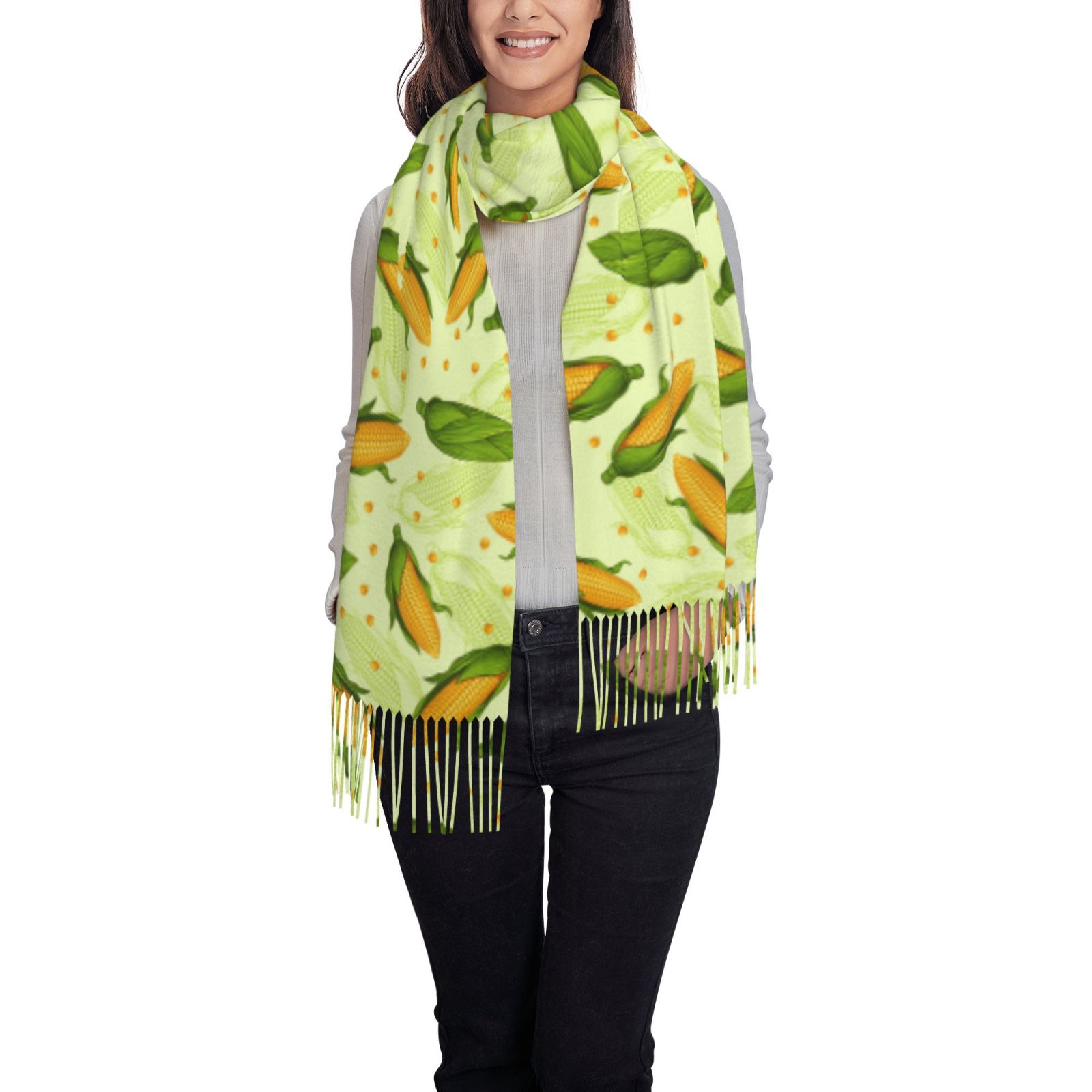 Cauagu Fresh Corn Print Women Wrap Shawl tassels Scarves Retro Scarf 77 ...