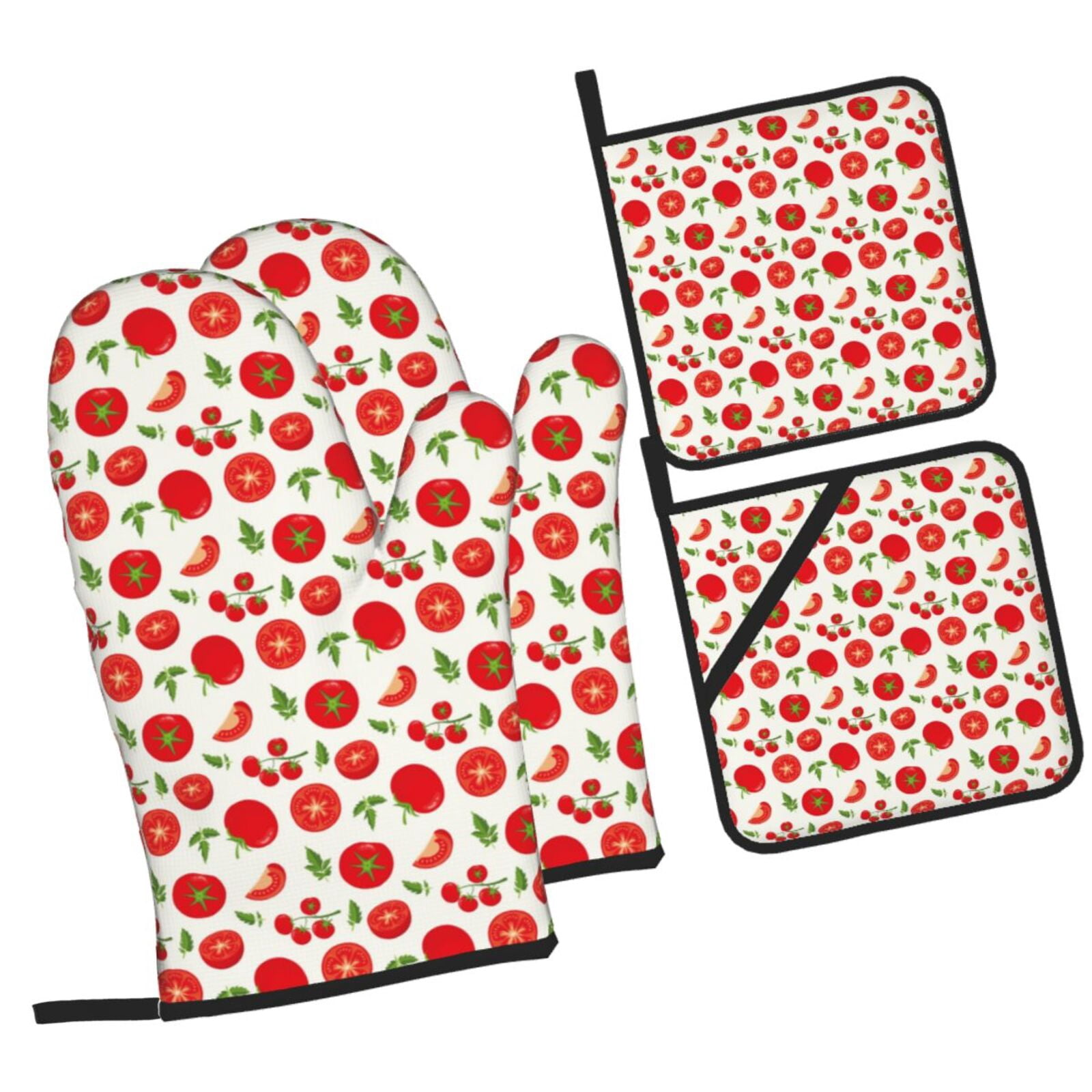 Cauagu Fresh Red Tomato Print Oven Mitts and Pot Holders 4 pcs Set ...