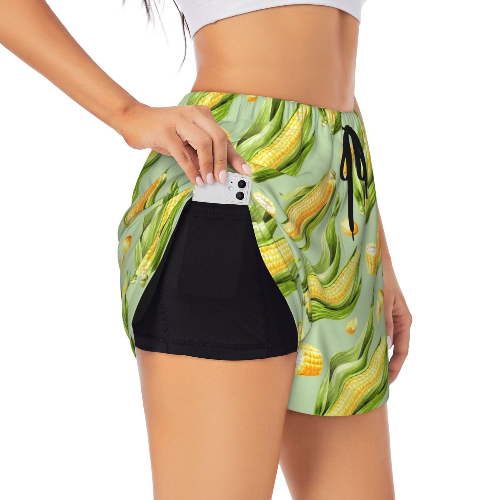 Cauagu Fresh Sweet Corn Print Women's 2 in 1 Running Shorts Athletic ...