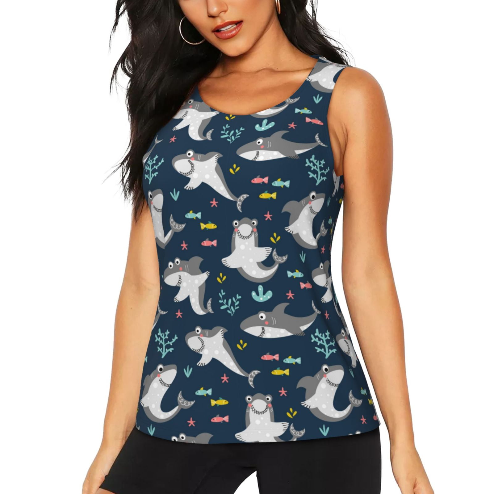 Cauagu Friendly Sharks for Women's Workout Tank Tops Sleeveless Running ...