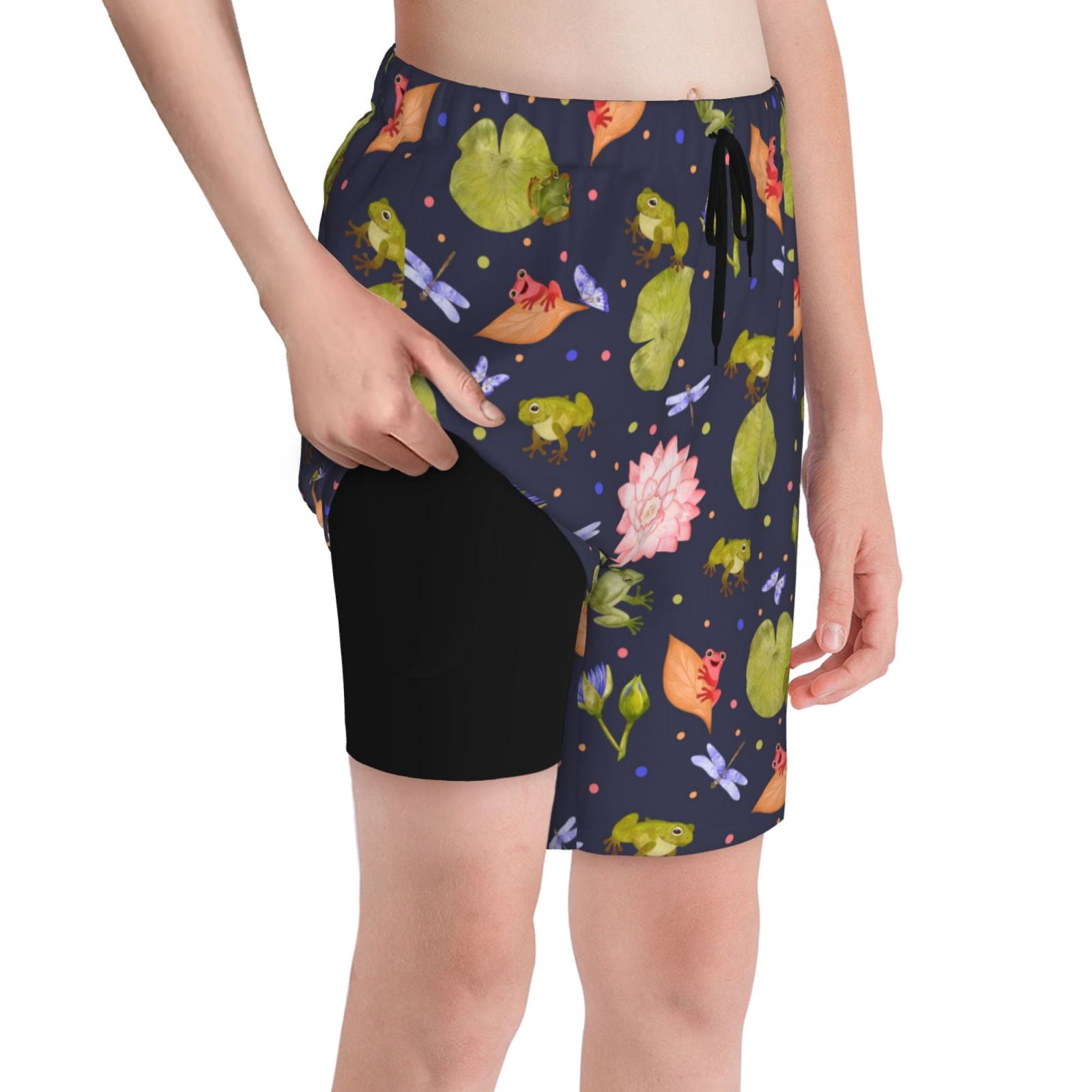 Cauagu Frog And Flowers Print Swim Trunks for Men,Youth Boys Swim ...