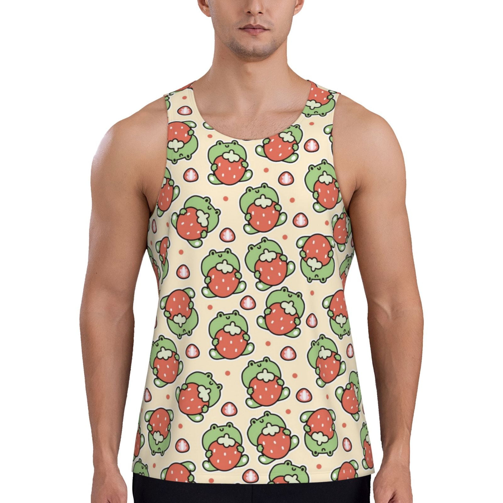 Cauagu Frog Hold Strawberry Print Men's Sleeveless Muscle Shirts,Tank ...