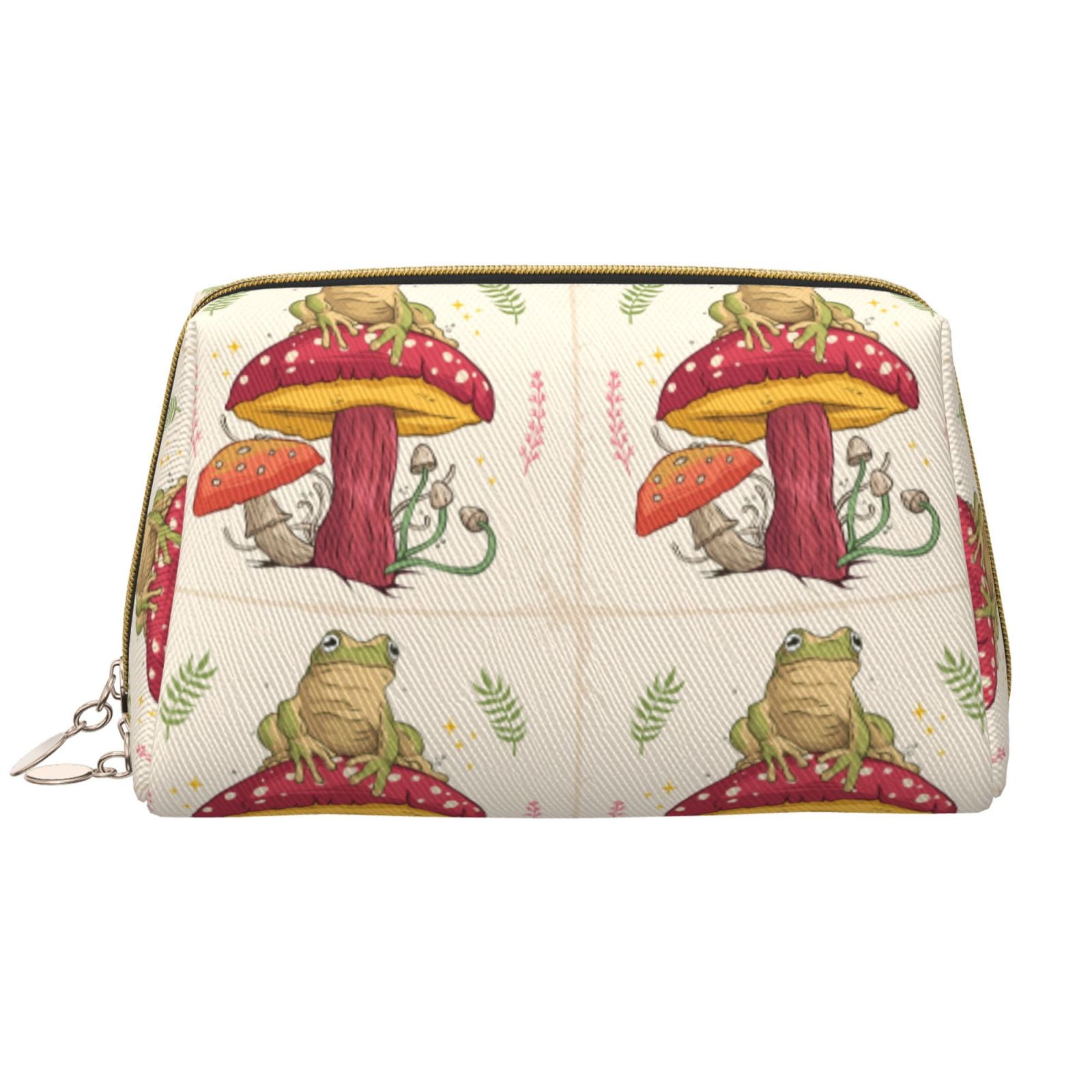 Cauagu Frog Sitting On Mushroom Print Large Cosmetic Bag,Portable ...