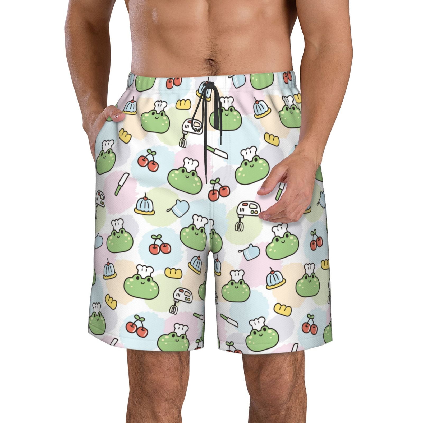 Cauagu Frog Wear Chef Hat Print Men's Swim Trunks,Hawaiian Bathing Suit ...