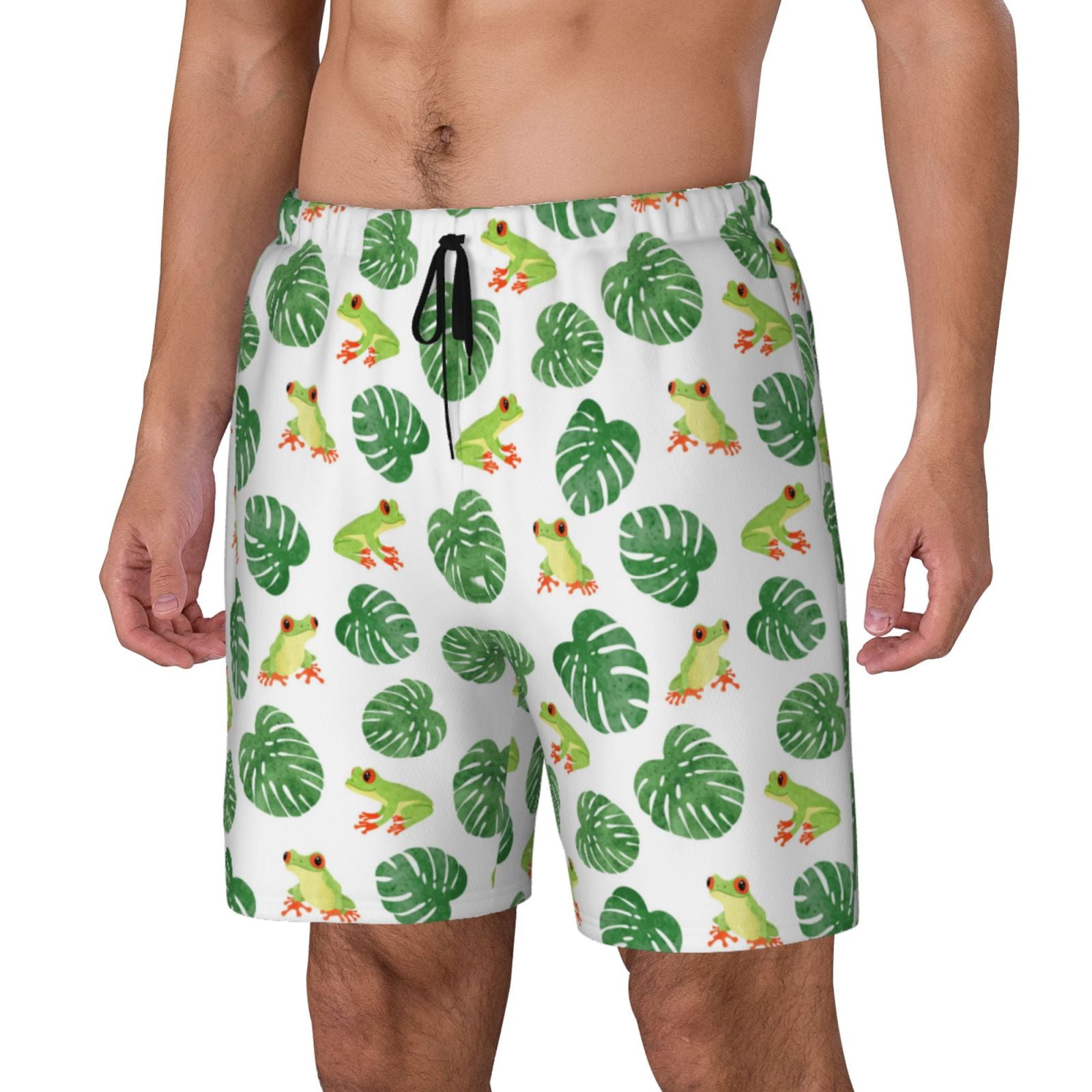 Cauagu Frogs And Tropical Leaves Print Mens Swim Trunks Quick Dry Board ...