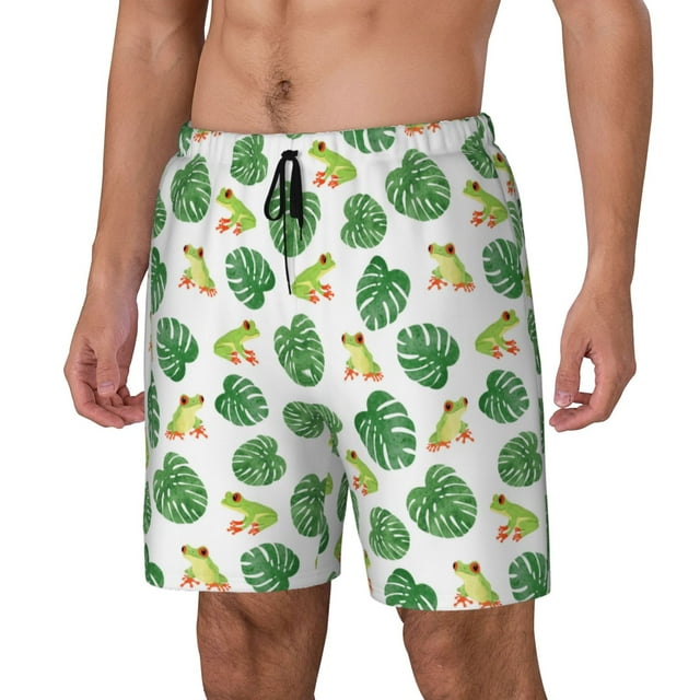 Cauagu Frogs And Tropical Leaves Print Mens Swim Trunks Quick Dry Board ...