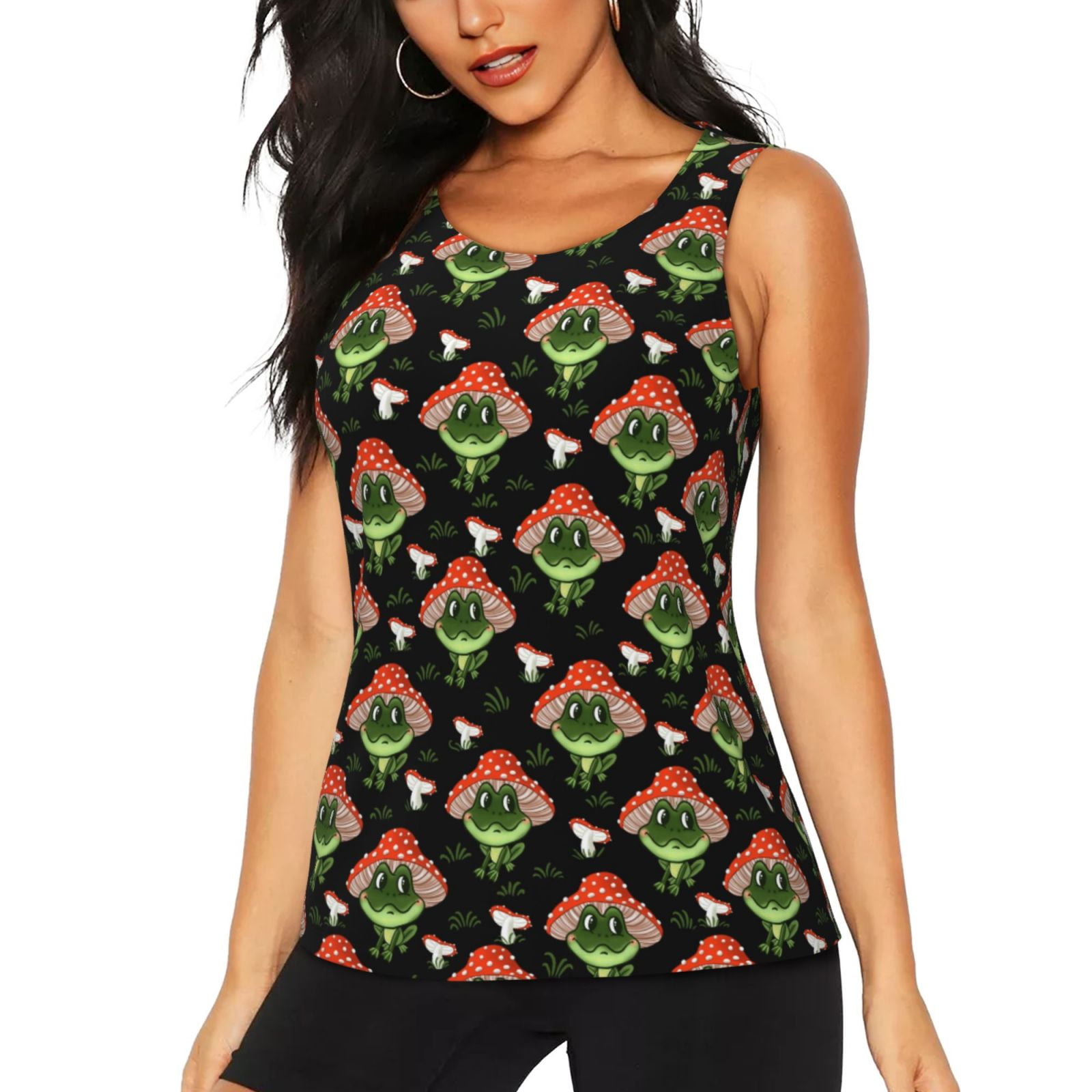 Cauagu Frogs In Mushroom Hats for Women's Workout Tank Tops Sleeveless ...