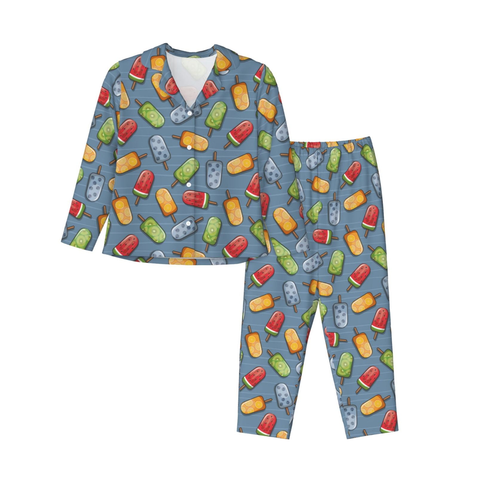 Cauagu Fruit Ice Cream Print Women's Long-Sleeve Pajamas Set Soft Pj ...