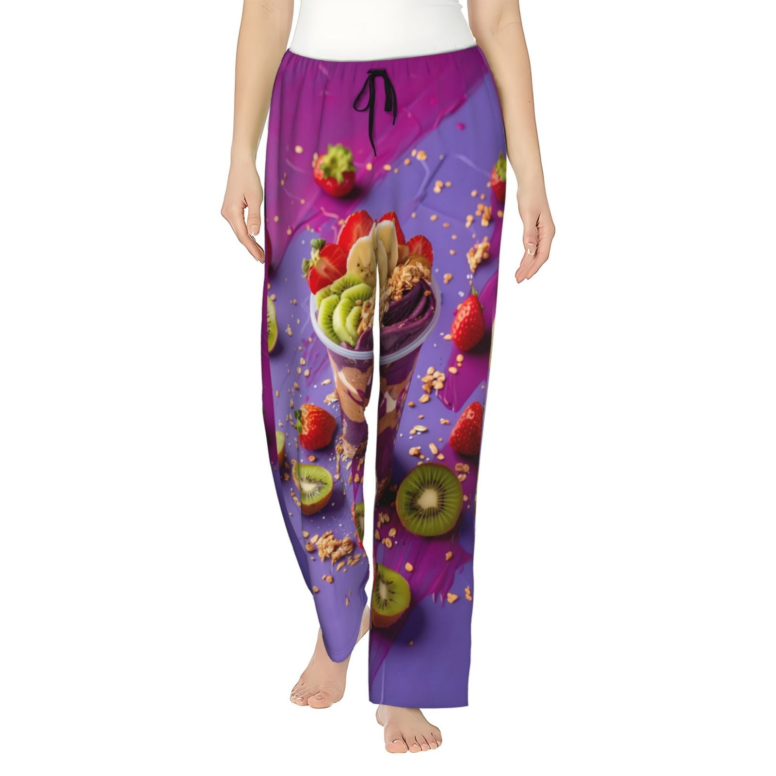 Cauagu Fruit Parfait Colorful Pajama Pants for Women Loose Fit Wide Leg ...