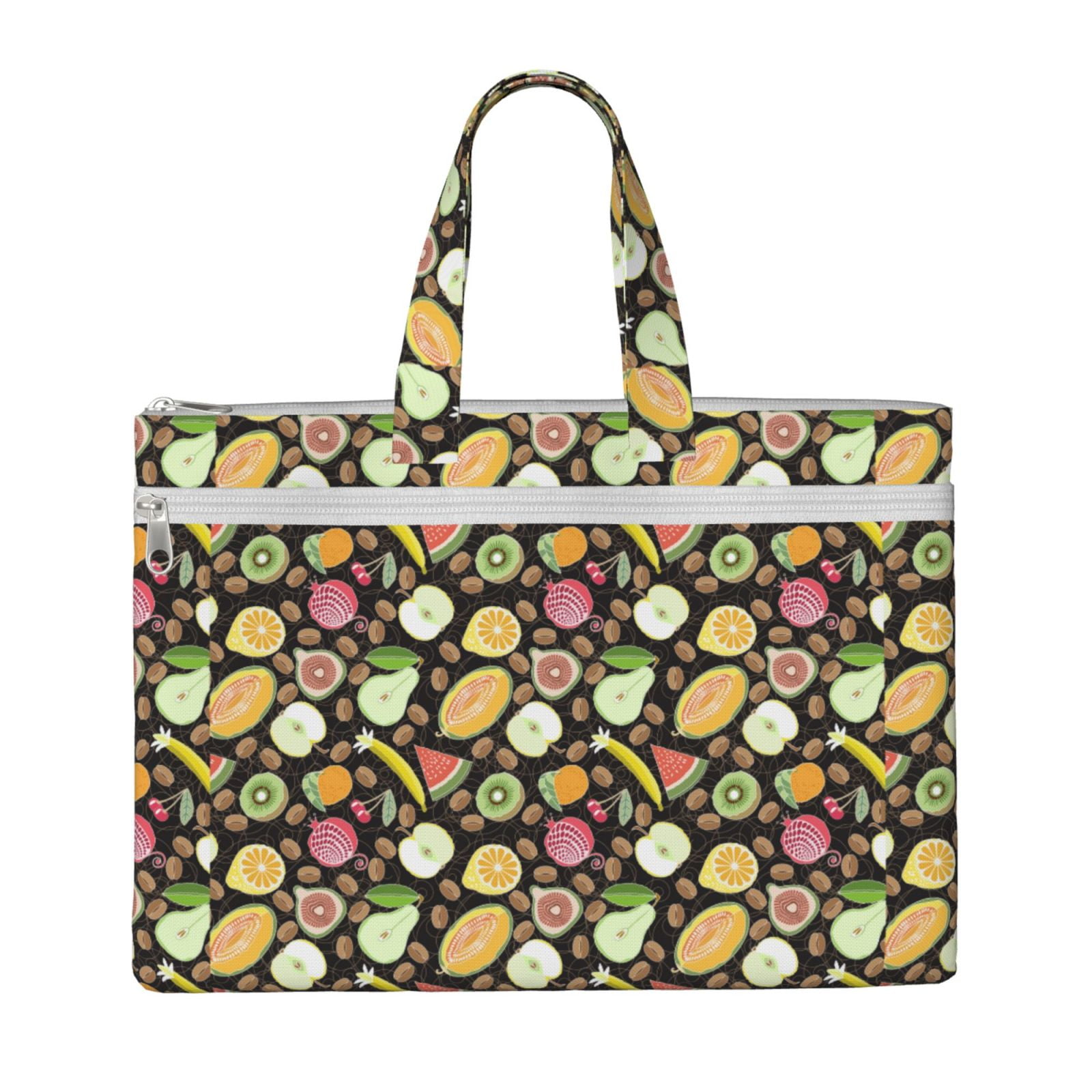 Cauagu Fruits Pattern Canvas Tote File Bag, Zipper Tote Bag Business ...