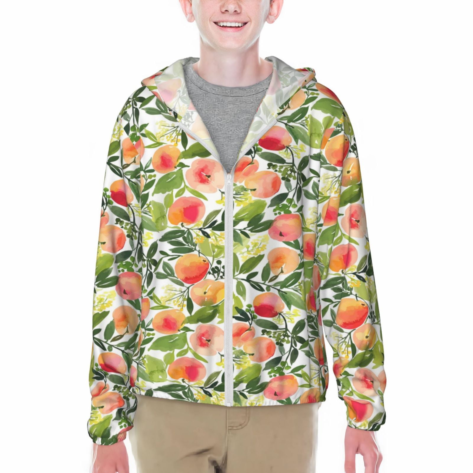 Cauagu Fruits Peach1 Print Sun Protection Jacket for Teen,Full-Zipper ...