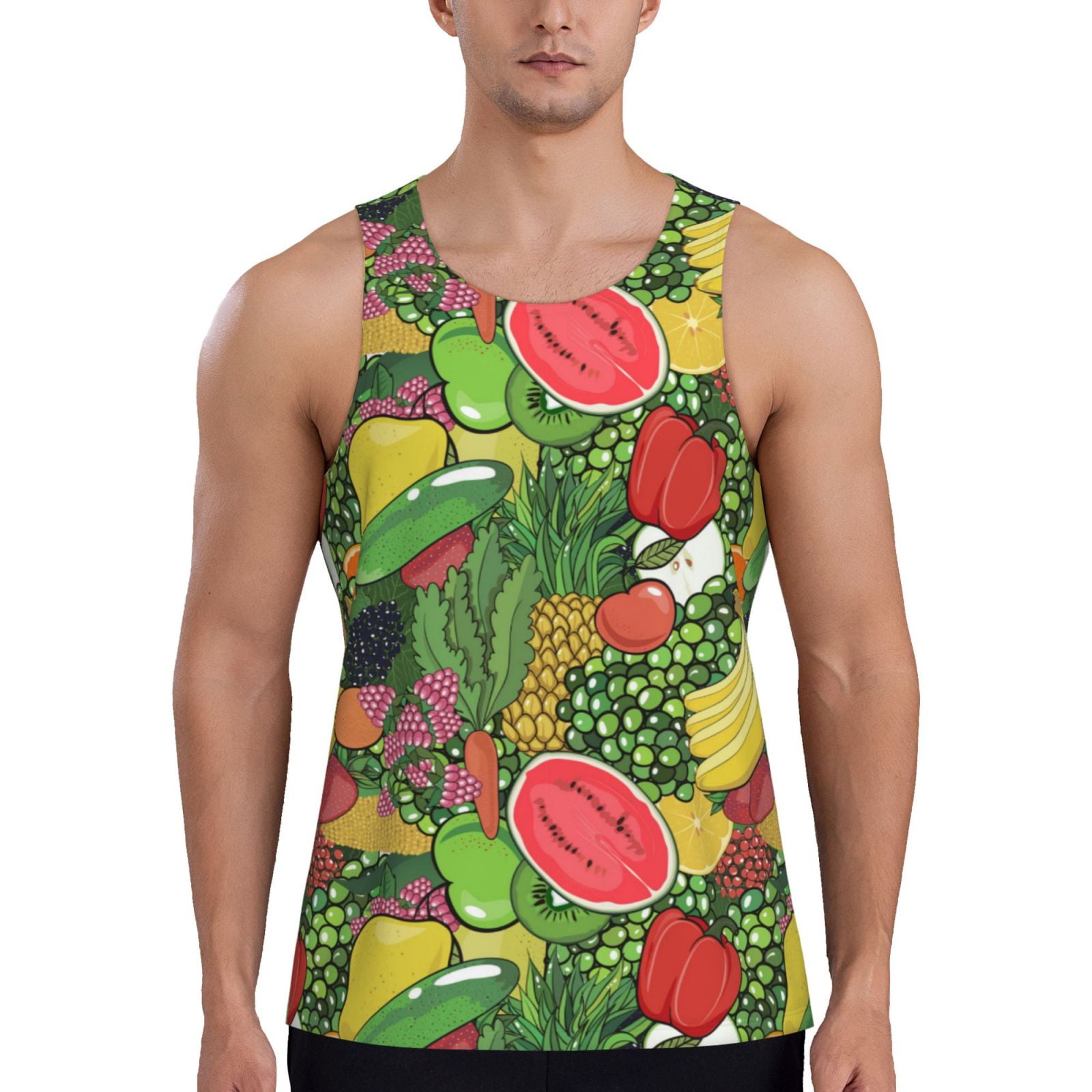 Cauagu Fruits Vegetables And Berries Print Men's Sleeveless Muscle ...