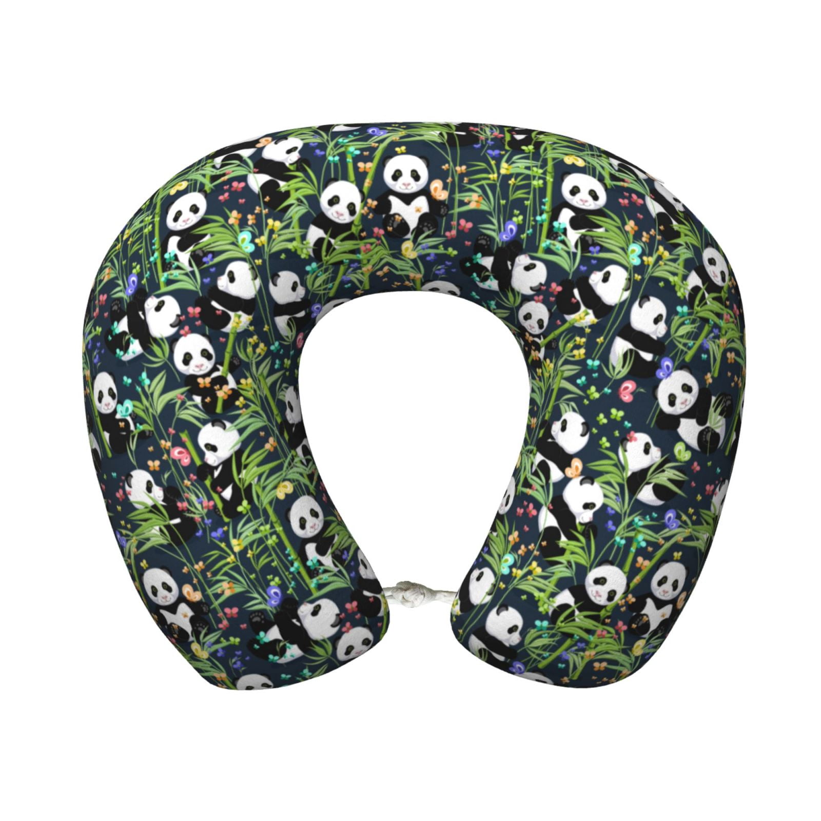 Cauagu Fun Panda Playing With Bamboo Leaves Pattern Travel Pillow ...