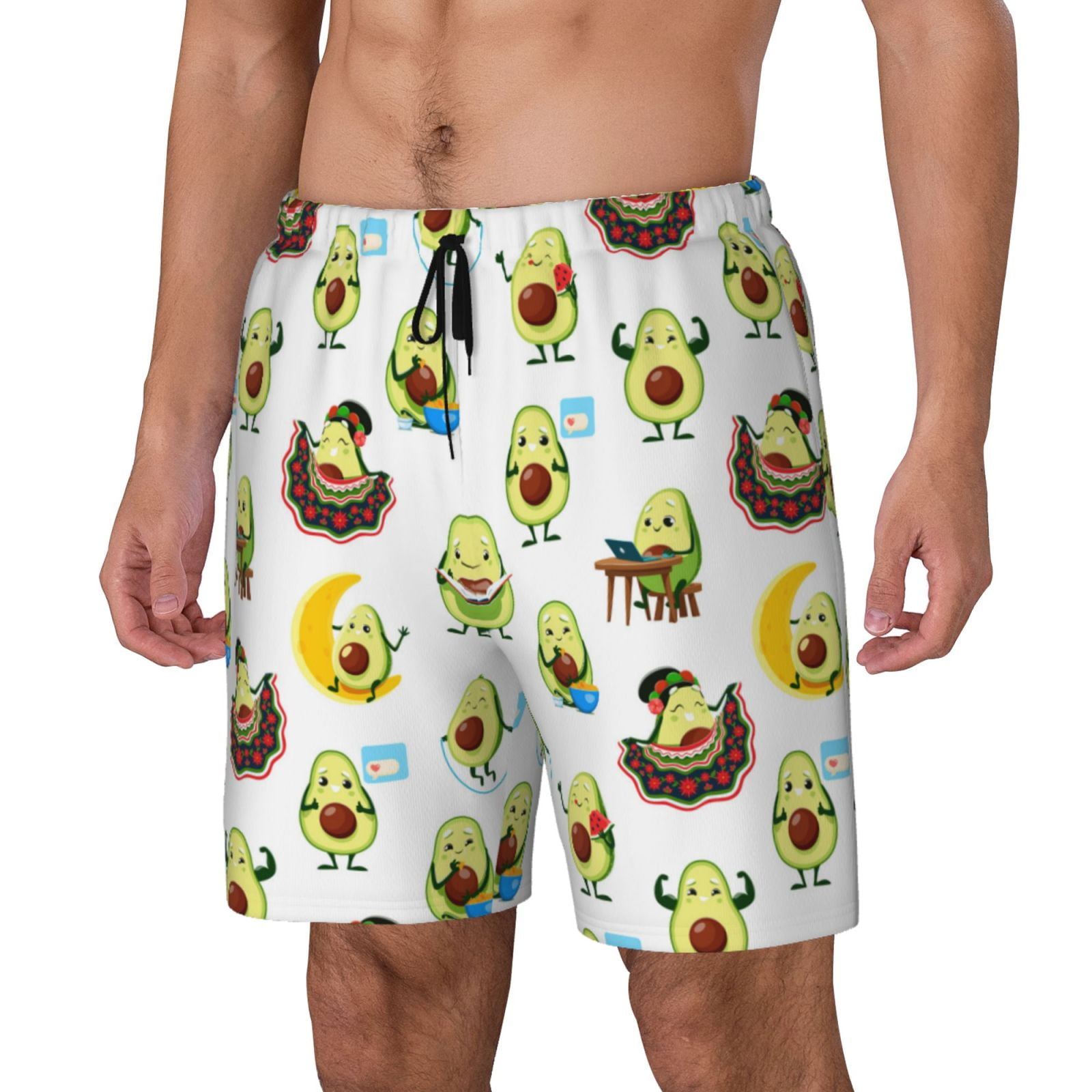 Cauagu Funny Avocado In Mexican Clothes Print Mens Swim Trunks Quick ...