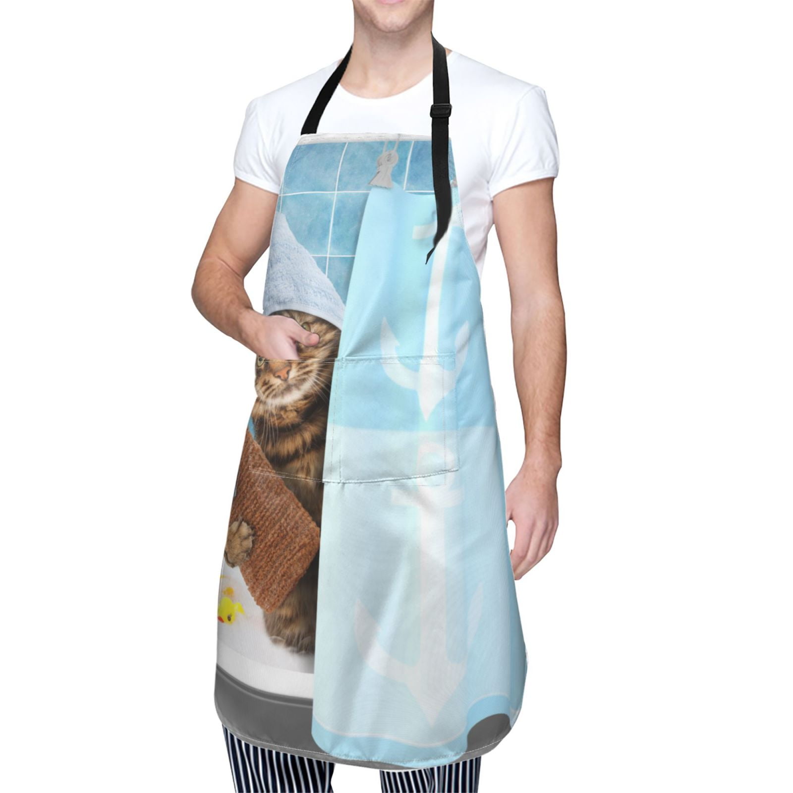 Cauagu Funny Cat Taking a Bath Aprons with Pockets,Waterproof Apron for ...