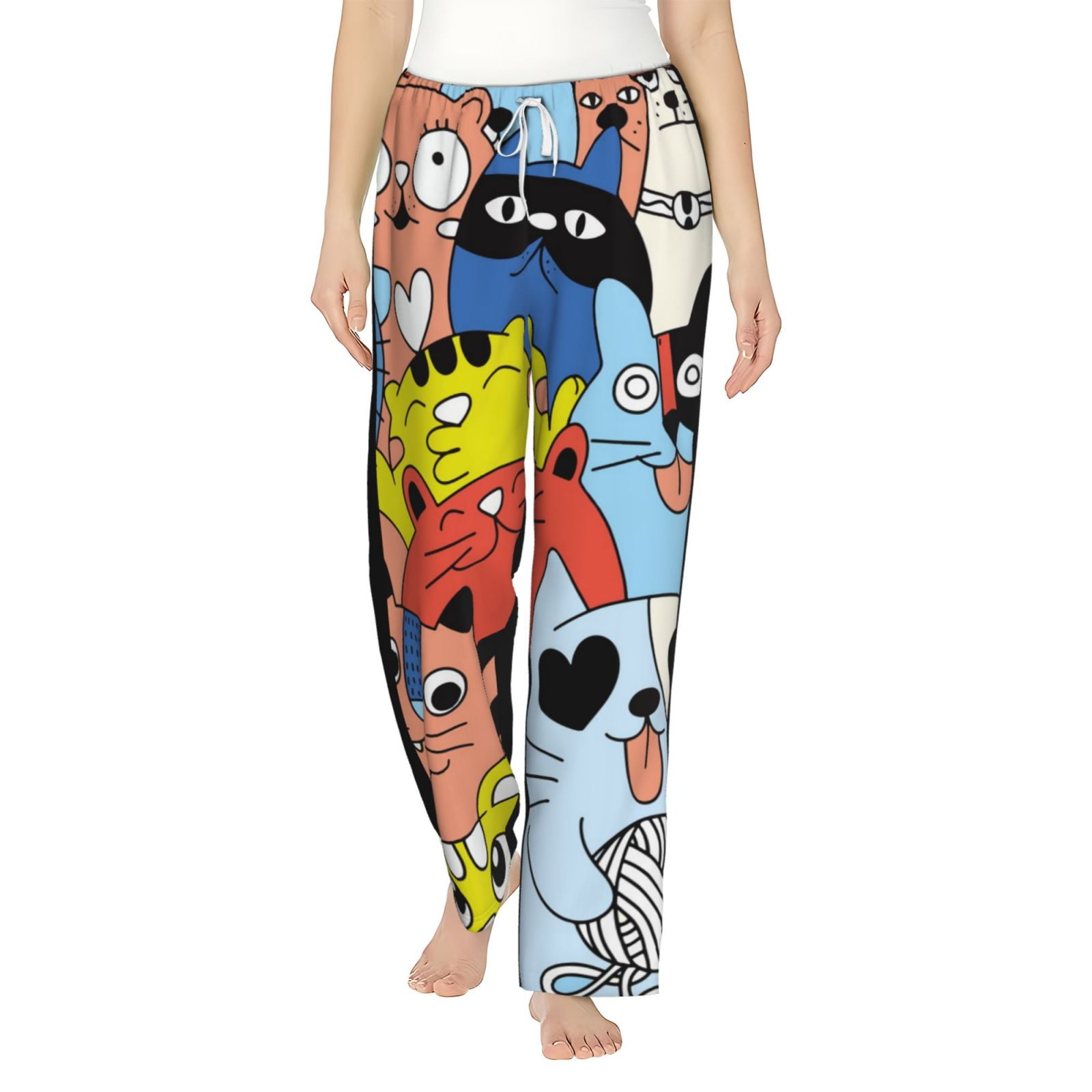 Cauagu Funny Cats Pajama Pants for Women Loose Fit Wide Leg Trouser ...