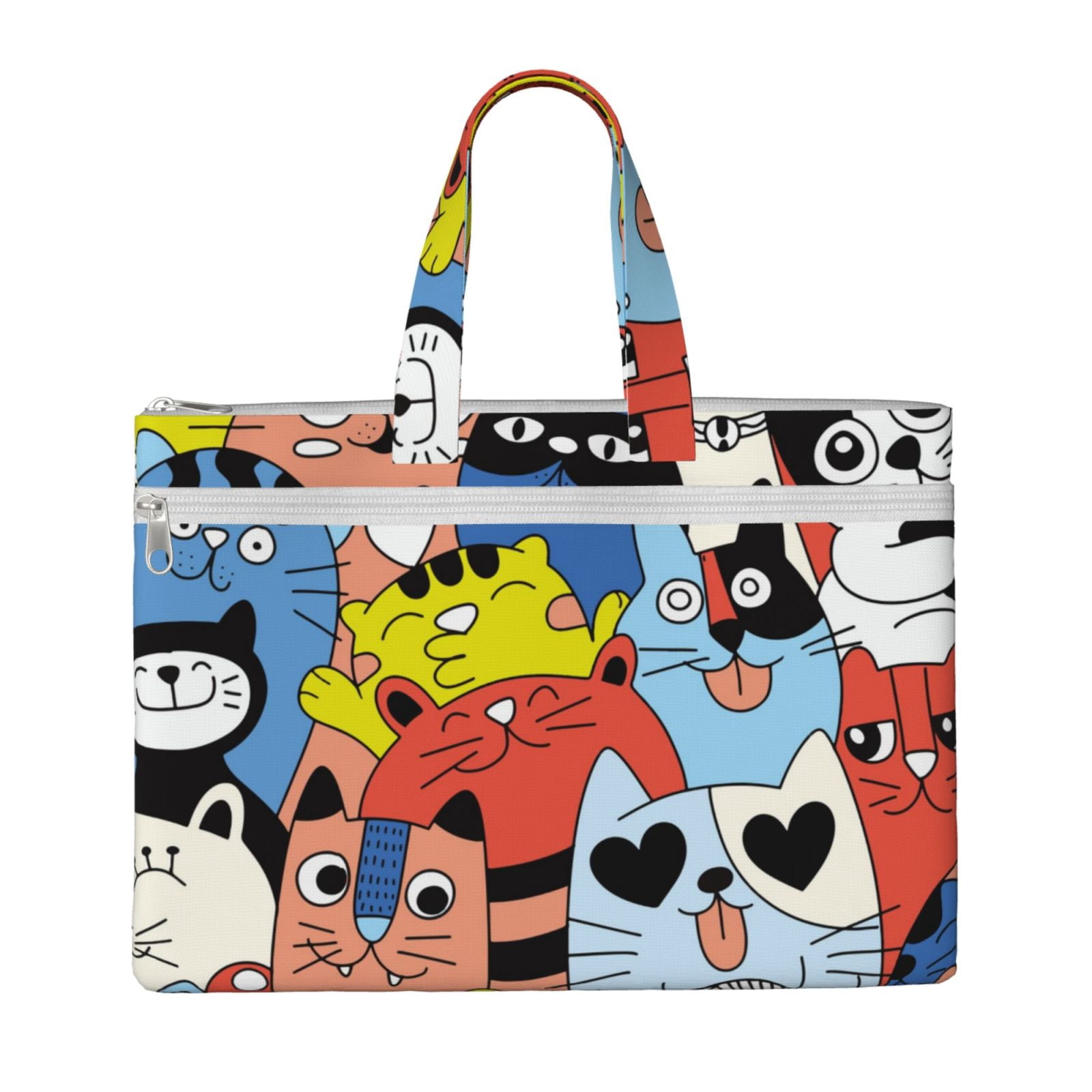 Cauagu Funny Cats Pattern Canvas Tote File Bag, Zipper Tote Bag ...