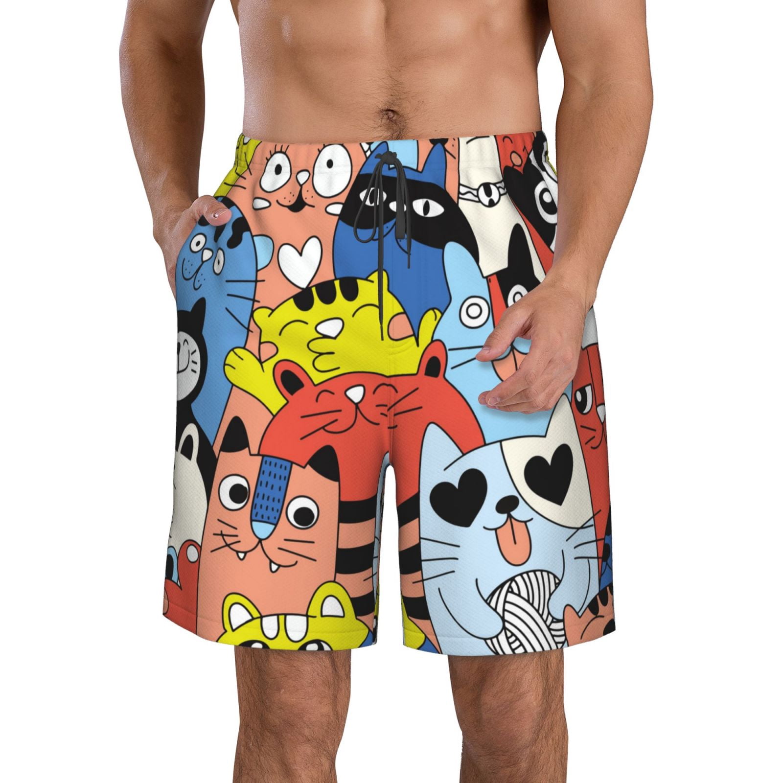 Cauagu Funny Cats Print Men's Swim Trunks,Hawaiian Bathing Suit ...