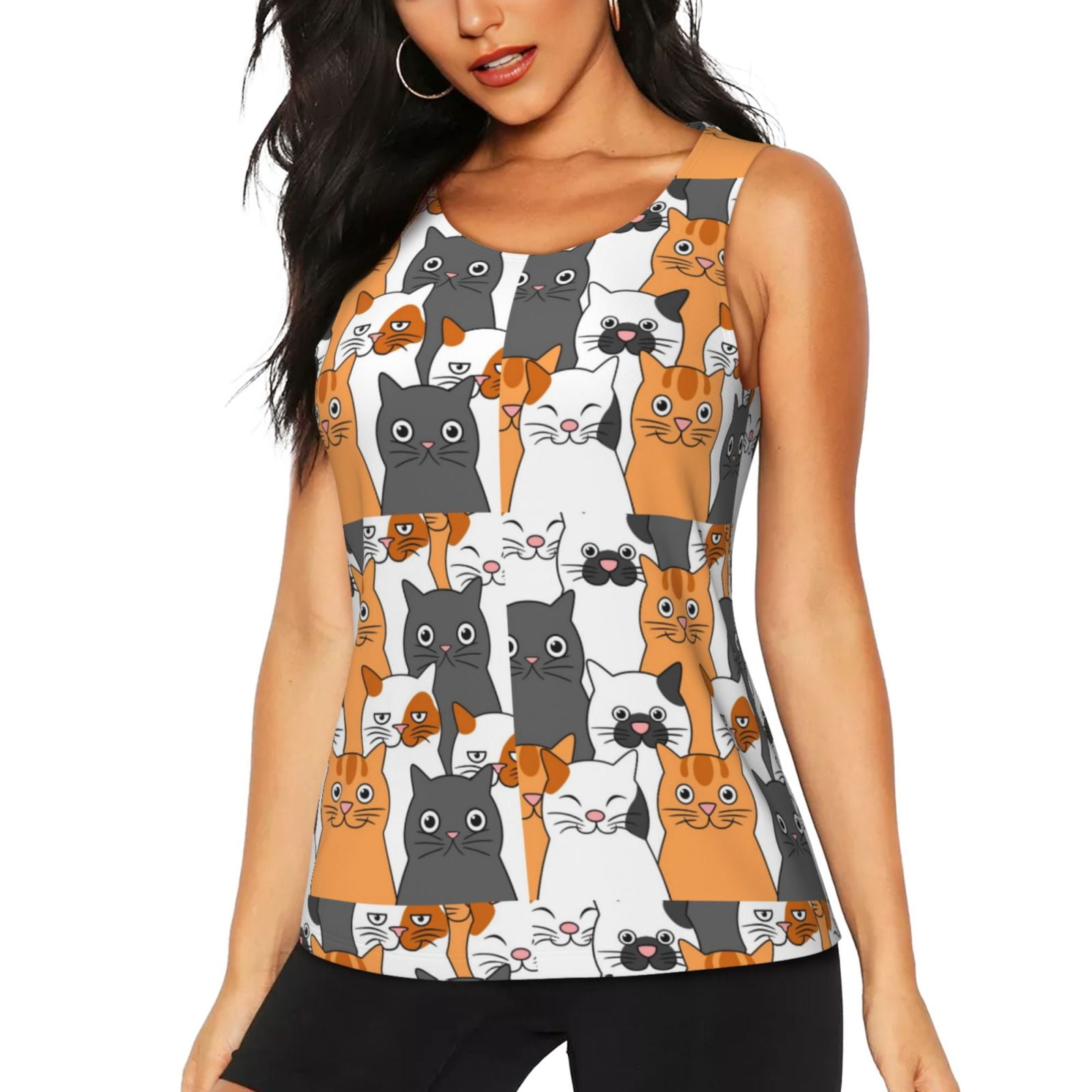 Cauagu Funny Cats for Women's Workout Tank Tops Sleeveless Running ...