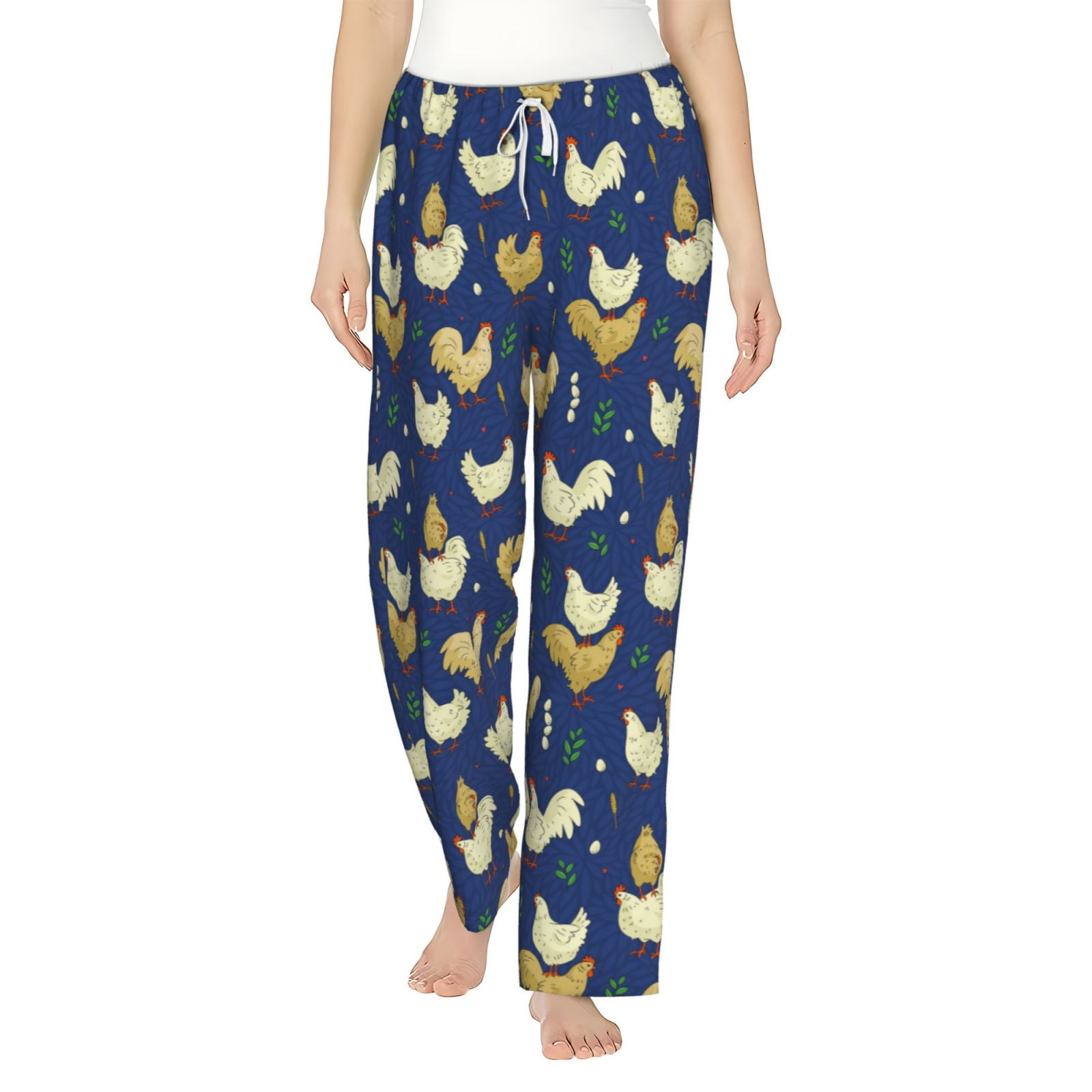 Cauagu Funny Chicken Pajama Pants for Women Loose Fit Wide Leg Trouser ...