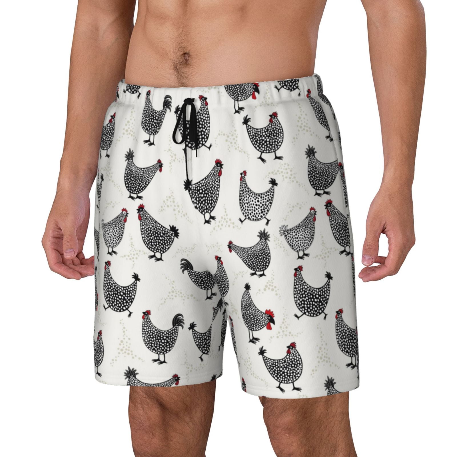 Cauagu Funny Chicken Print Mens Swim Trunks Quick Dry Board Shorts Swim ...