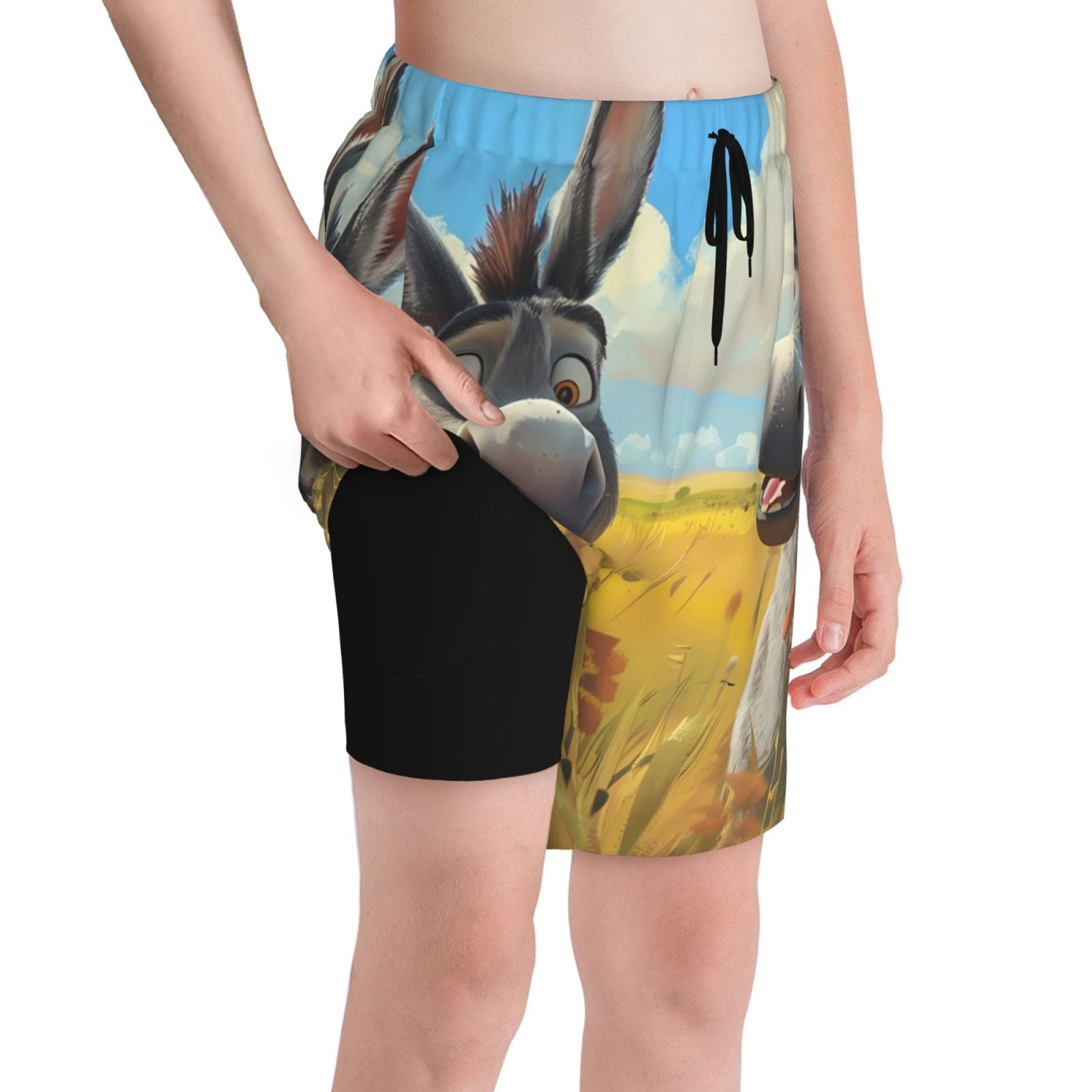 Cauagu Funny Countryside Donkey Print Swim Trunks for Men,Youth Boys ...