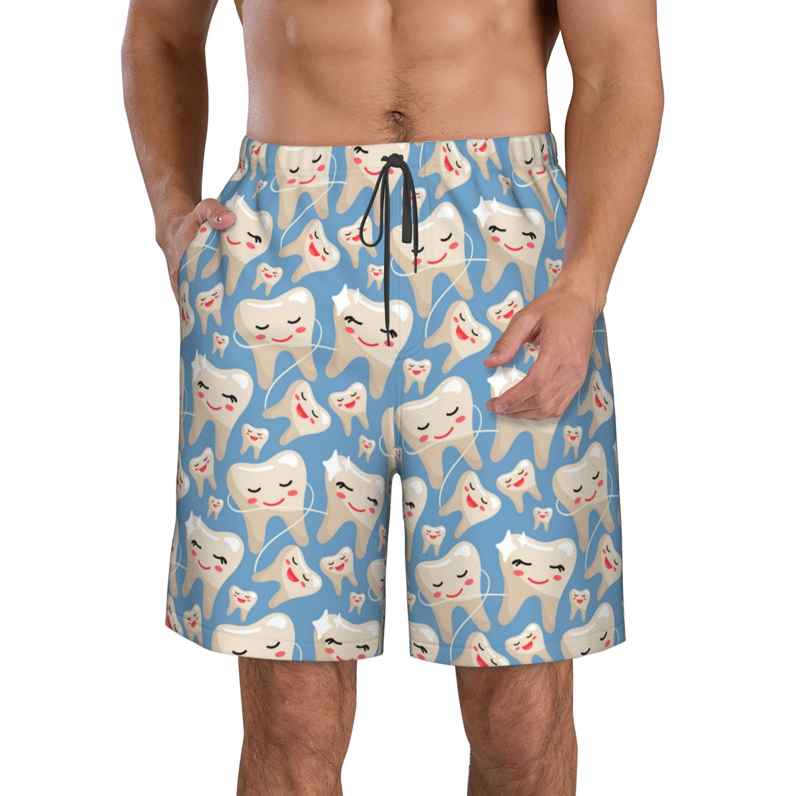 Cauagu Funny Cute Healthy Teeth Print Men's Swim Trunks,Hawaiian ...