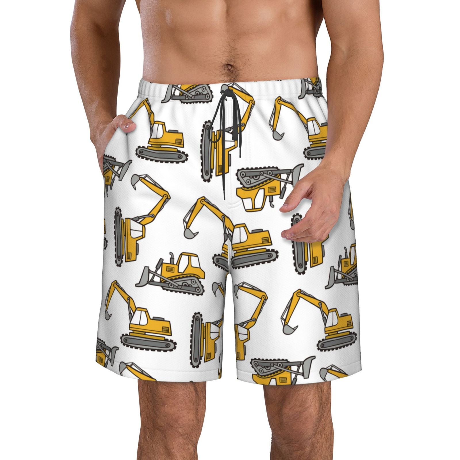 Cauagu Funny Excavator Print Men's Swim Trunks,Hawaiian Bathing Suit ...