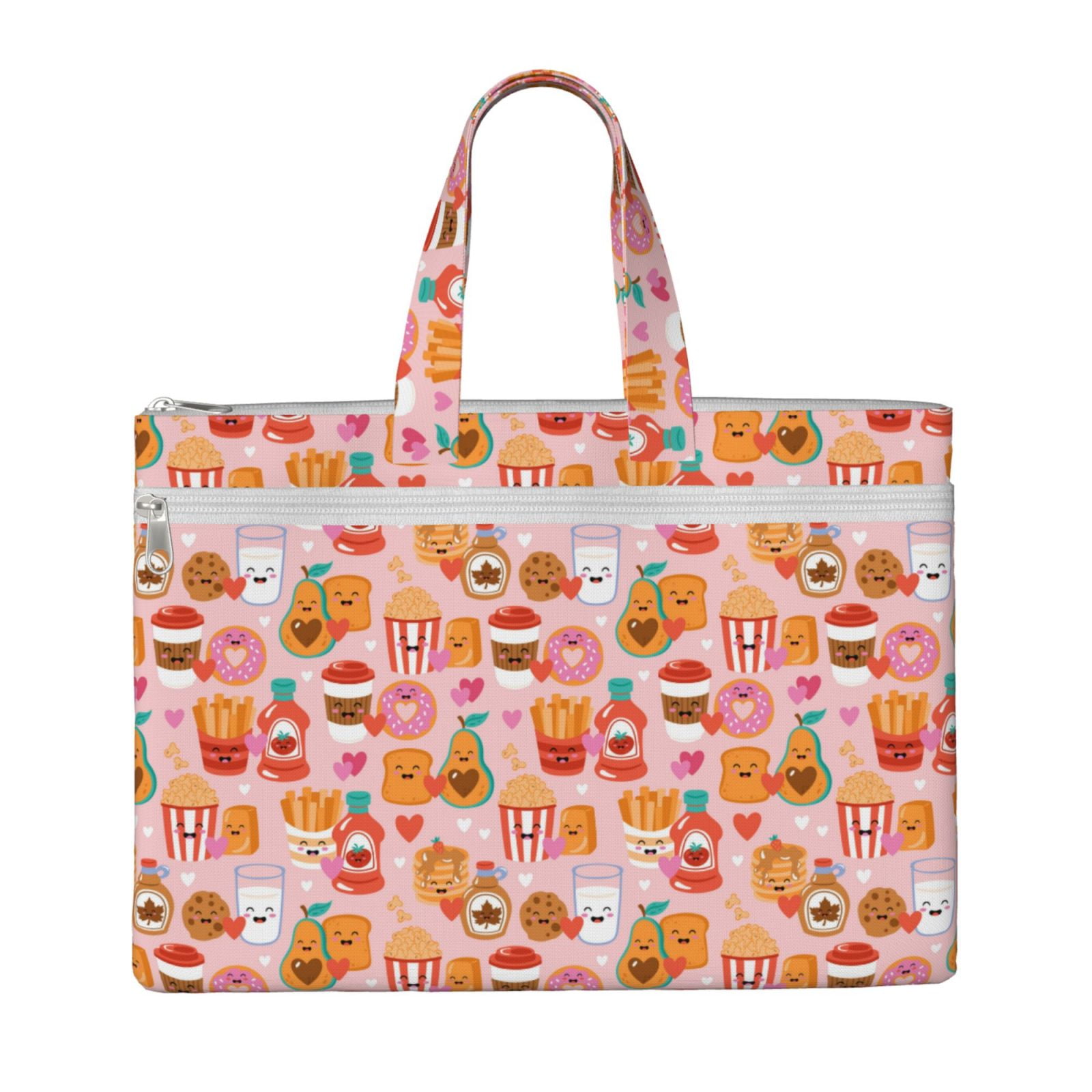 Cauagu Funny Food Pattern Canvas Tote File Bag, Zipper Tote Bag ...